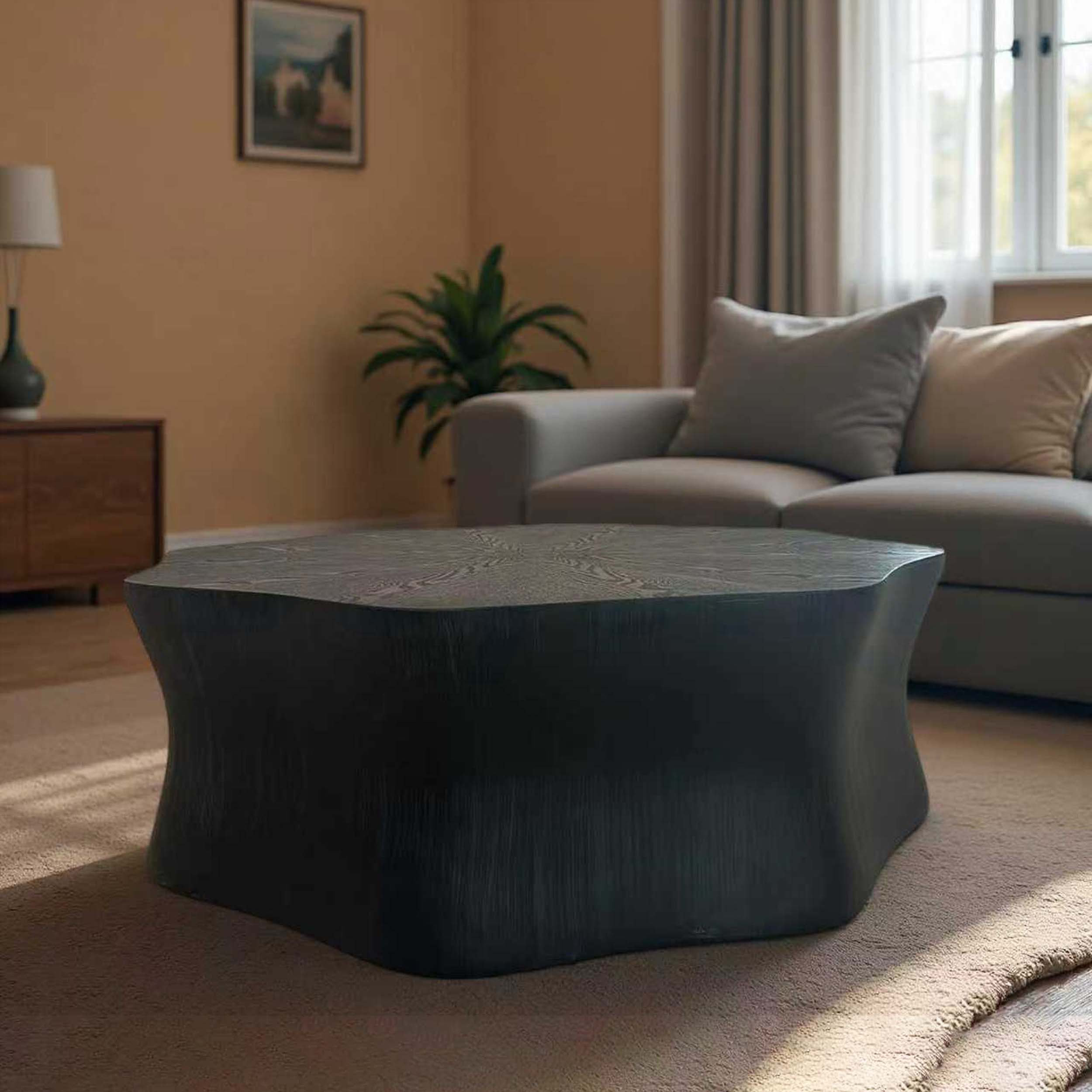 Brayden Studio Stylish Black Petal Coffee Table with Fibreglass Surface ...