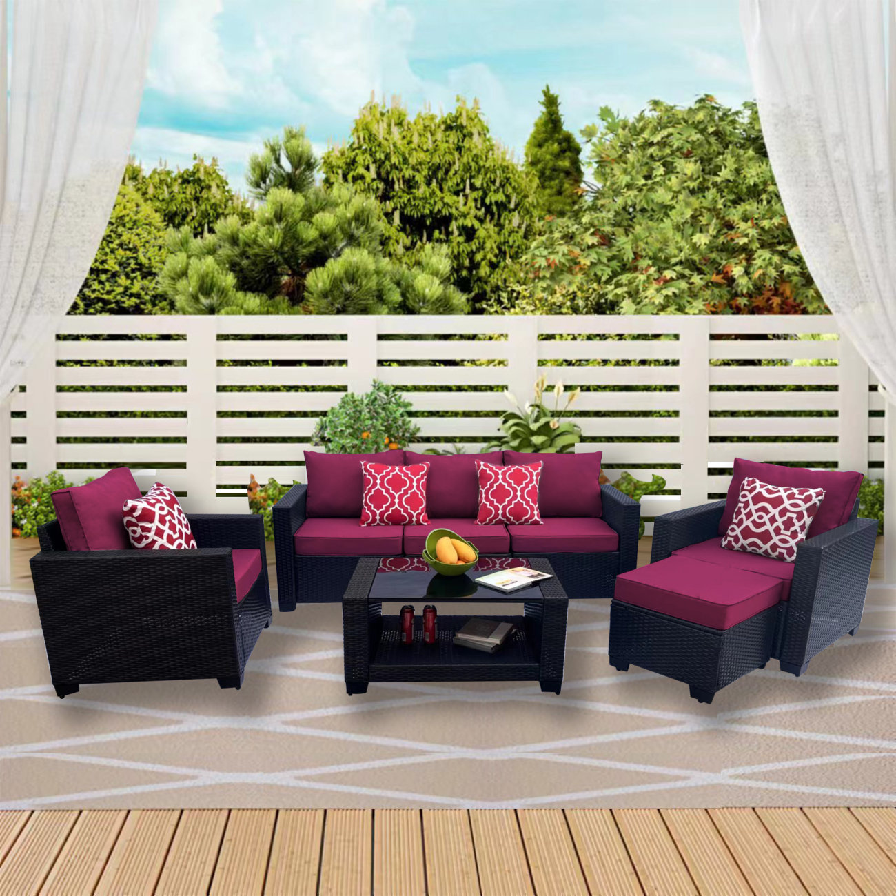 Ebern Designs Outdoor Patio Furniture 8-Piece PE Rattan Wicker ...