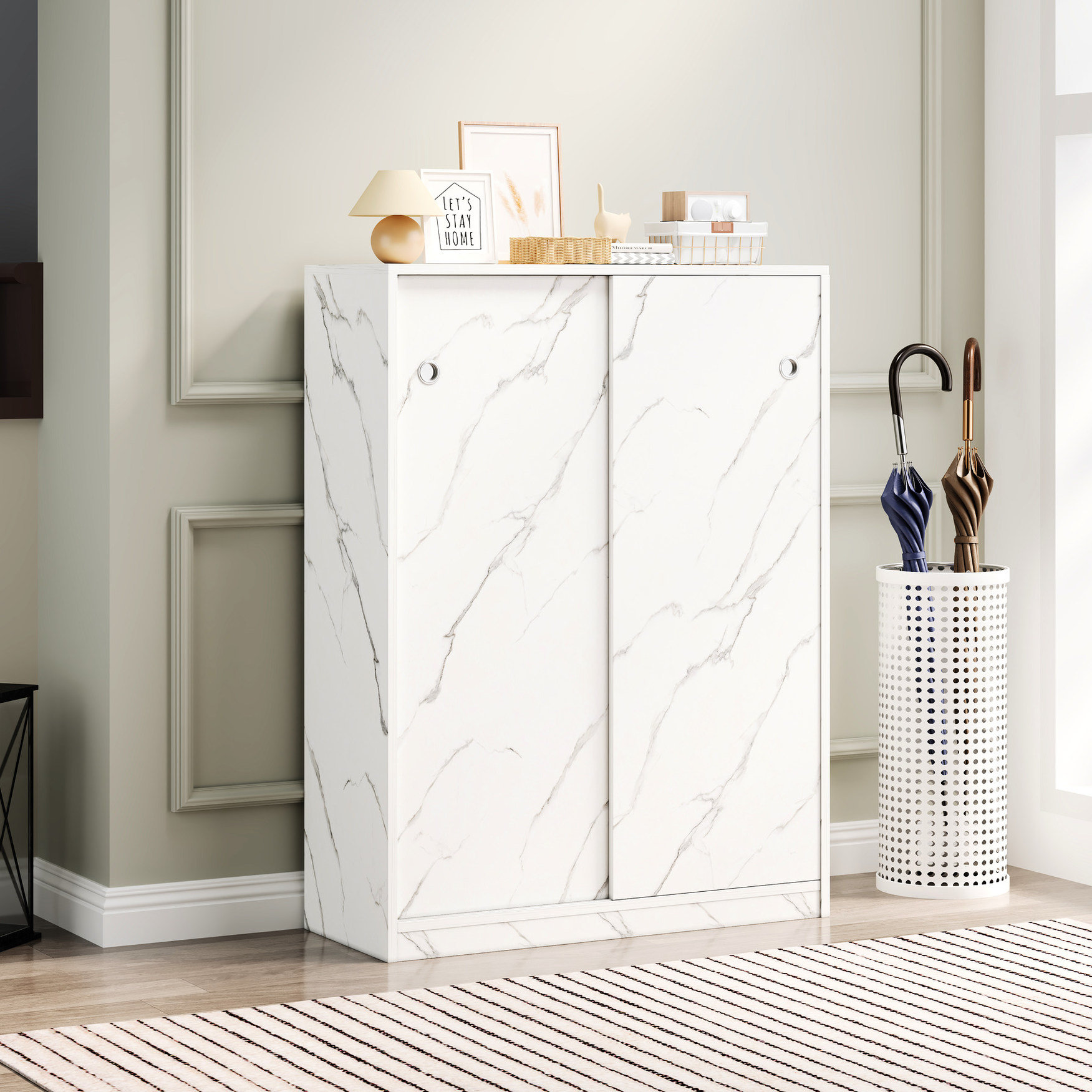 Wrought Studio Marble White Shoe Cabinet With Sliding Door - 6 Layers ...