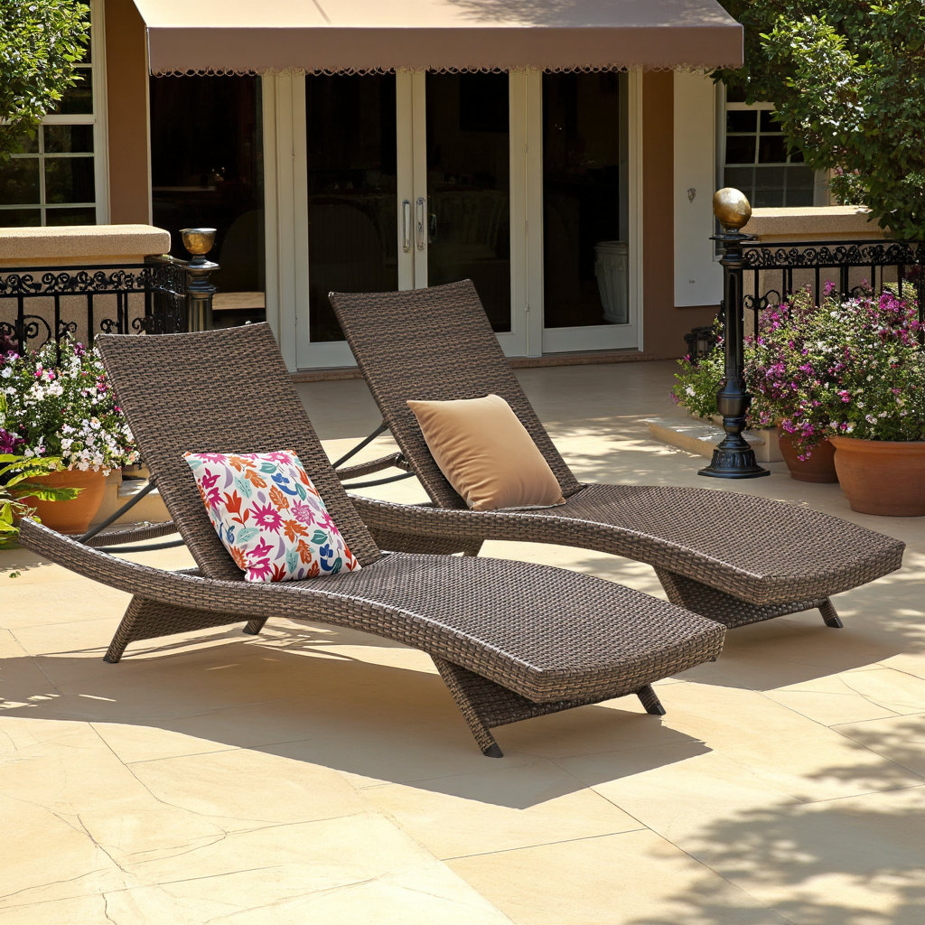 Latitude Run® Set of 2 Outdoor Wicker Chaise Lounges, Handwoven PE ...
