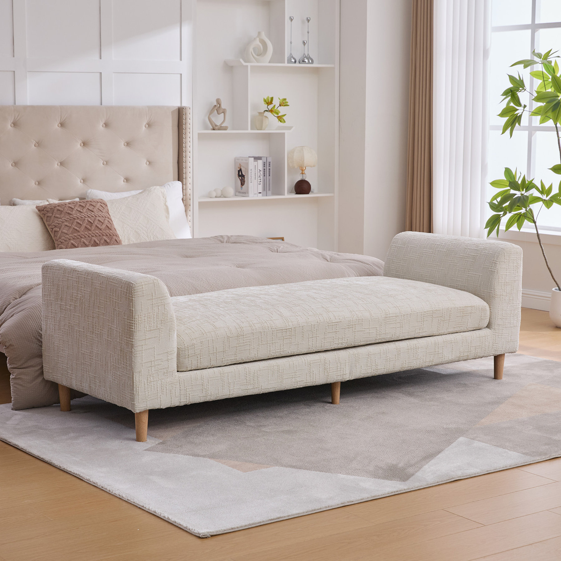 DAMALU Wide Modern Upholstered End of Bed Bench with Armrests | Wayfair
