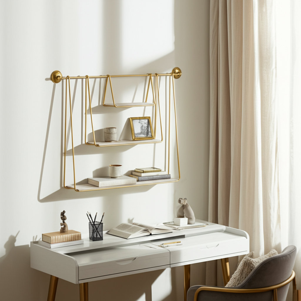 Everly Quinn Tablette de rangement murale en métal, fer, bois ...