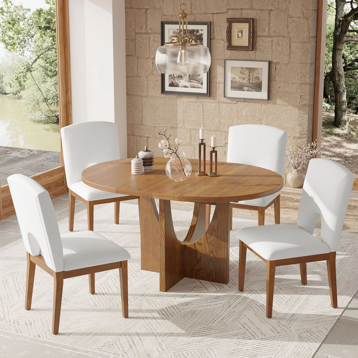 Ivy Bronx 5-Piece Extendable Round Dining Table Set | Wayfair