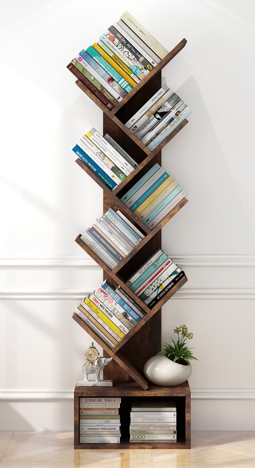 Millwood Pines 8 Tier Tree Wooden Tall Book Shelf, With Storage ...