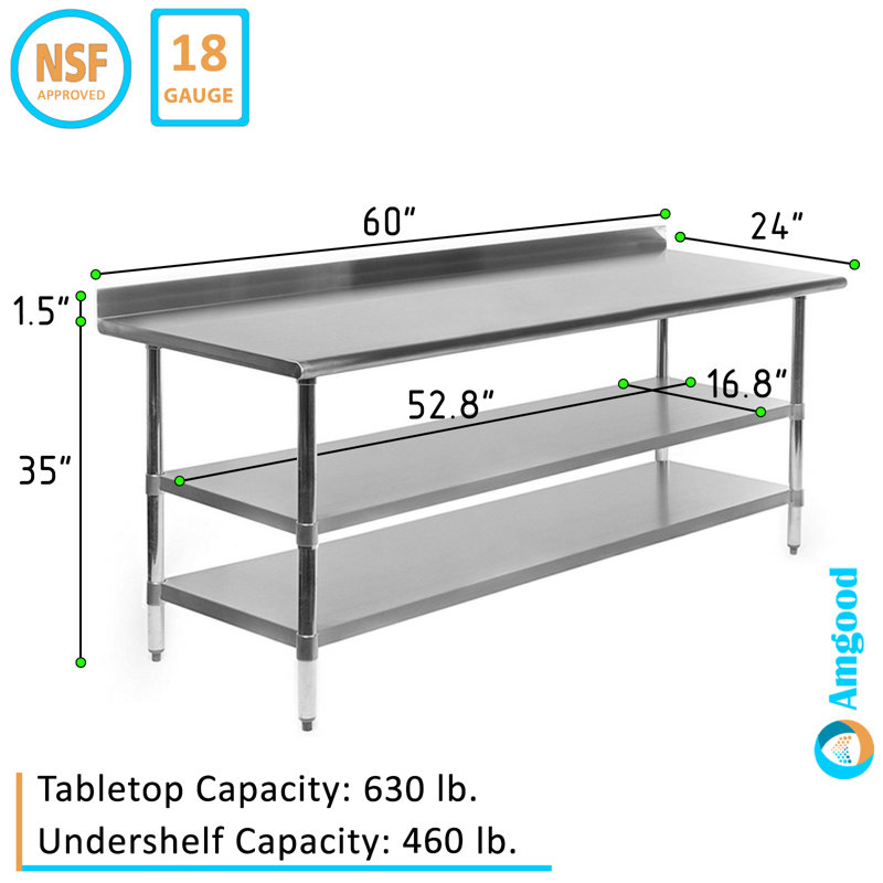 Amgood Stainless Steel Prep Table with 1.5" Backsplash and 2 ...