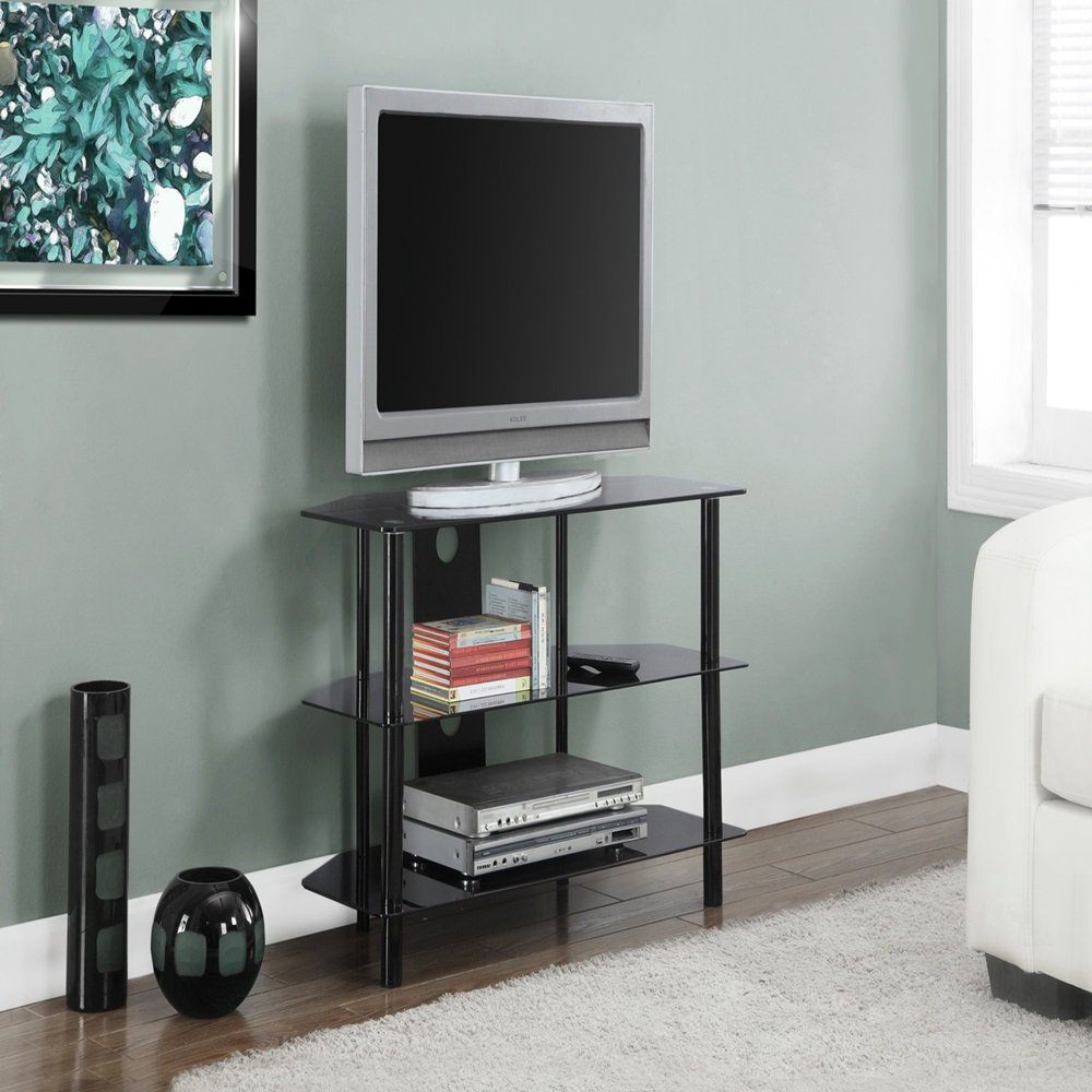 Ivy Bronx Modern Metal and Clear Tempered Glass TV Stand, Console for ...