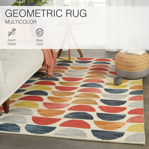 Corrigan Studio® Beaman Geometric Handmade Tufted Wool Red/Black/Orange ...