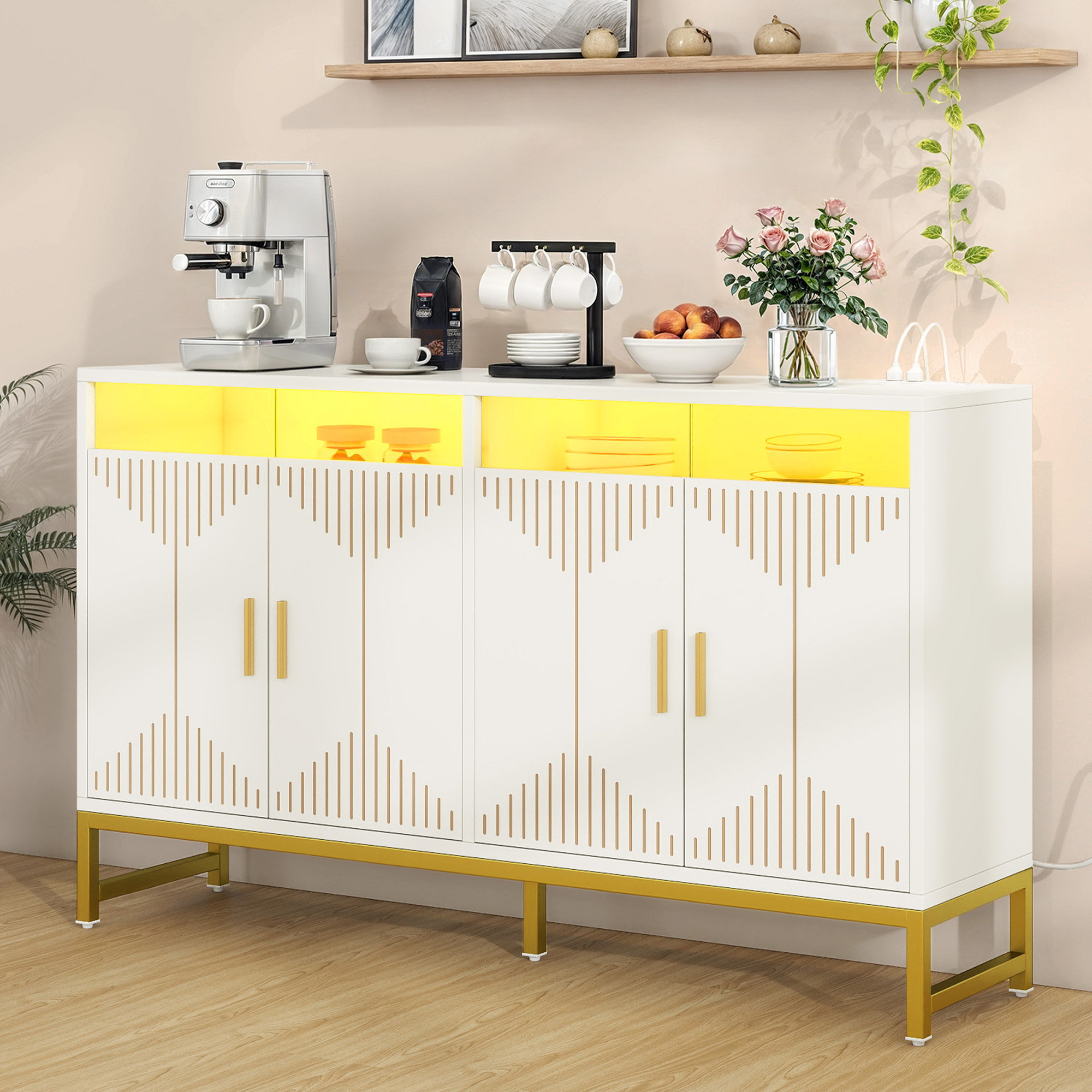 Wrought Studio™ Borgar 55'' Sideboard Buffet With Power Outlet & LED ...