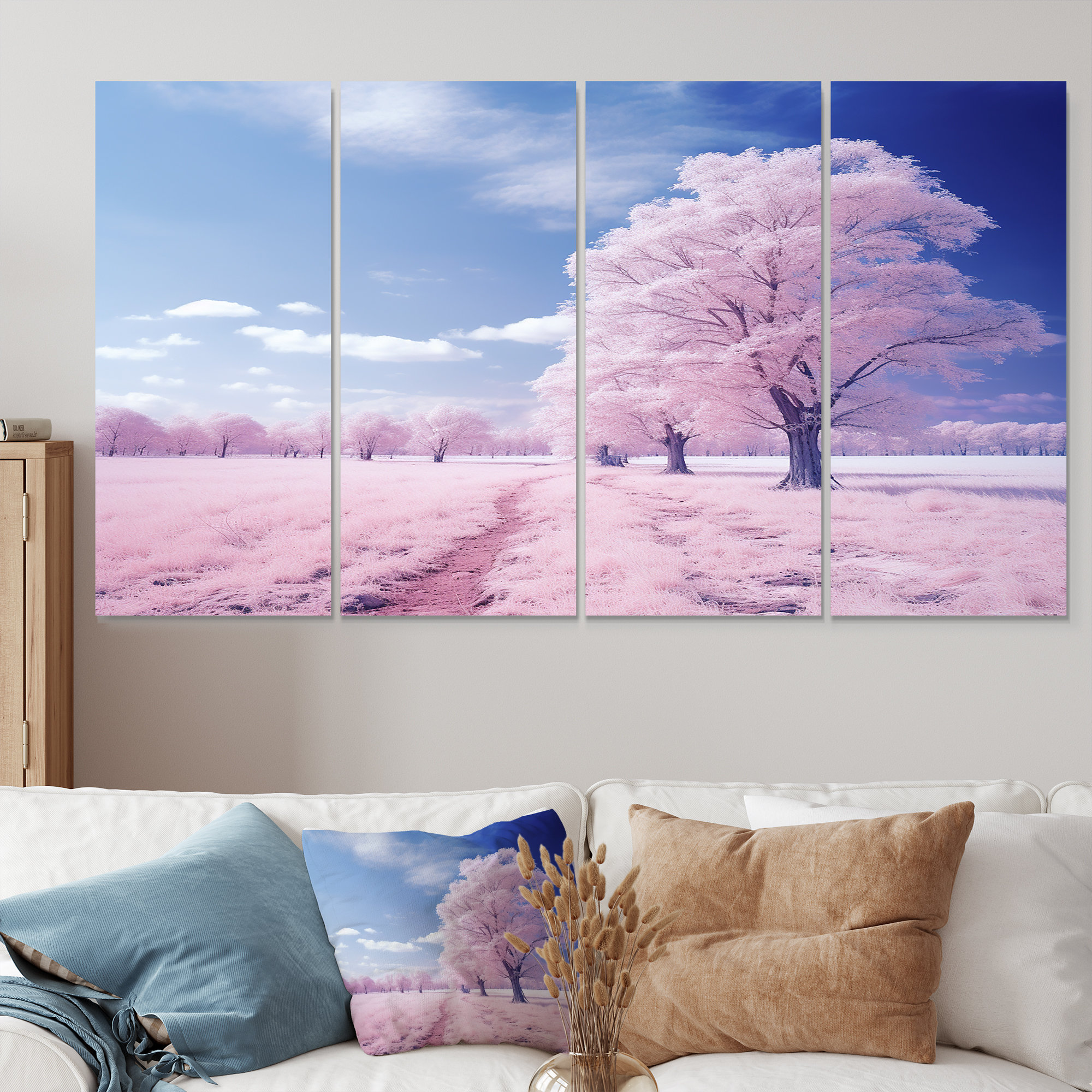 Ebern Designs Pink Winter Tree Snow Landscape - Winter Tree Wall Art ...