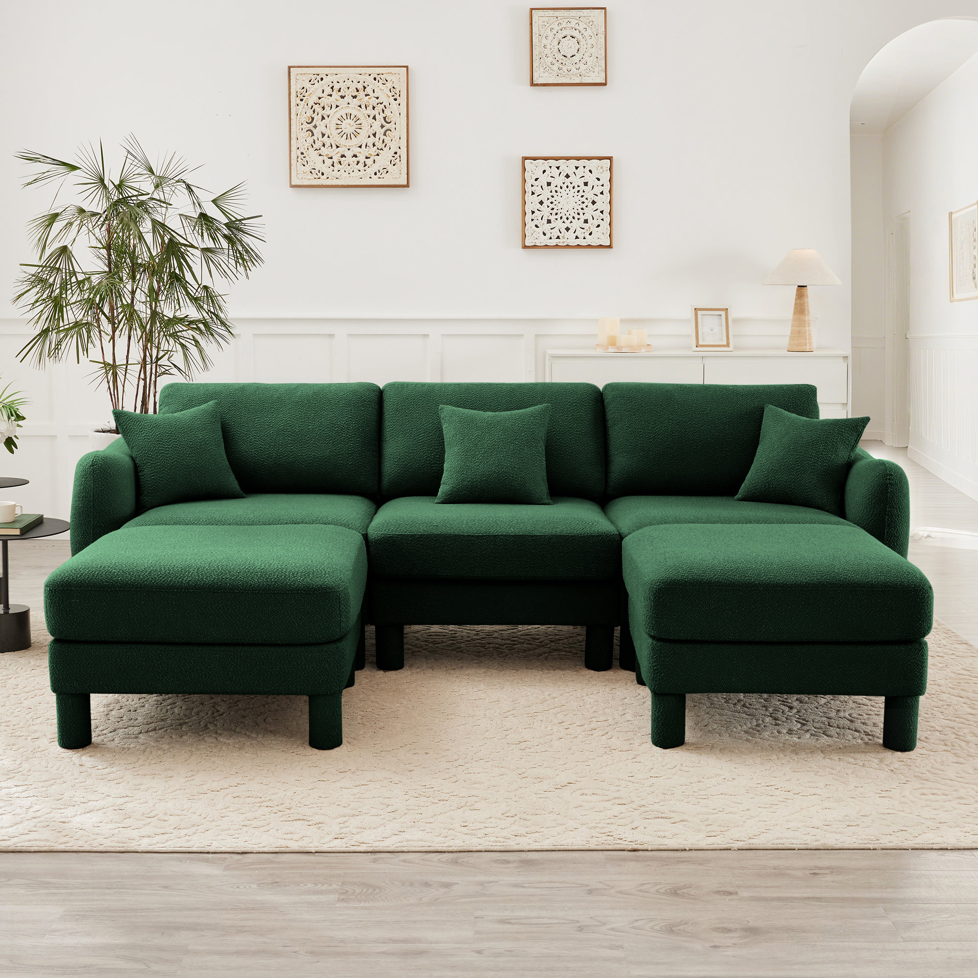 Latitude Run® Boucle Fabric U Shape Sectional 3-Seater Sofa With Shell ...