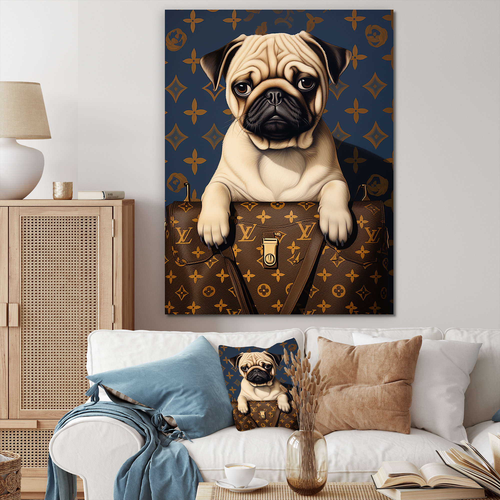 Mercer41 Fashion Brand Pug With Hand Bag V - Dog Wall Art | Wayfair