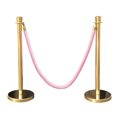 VIP Crowd Control Rope Stanchion (2 Gold Crown Top/Flat Base + 6' Pink ...