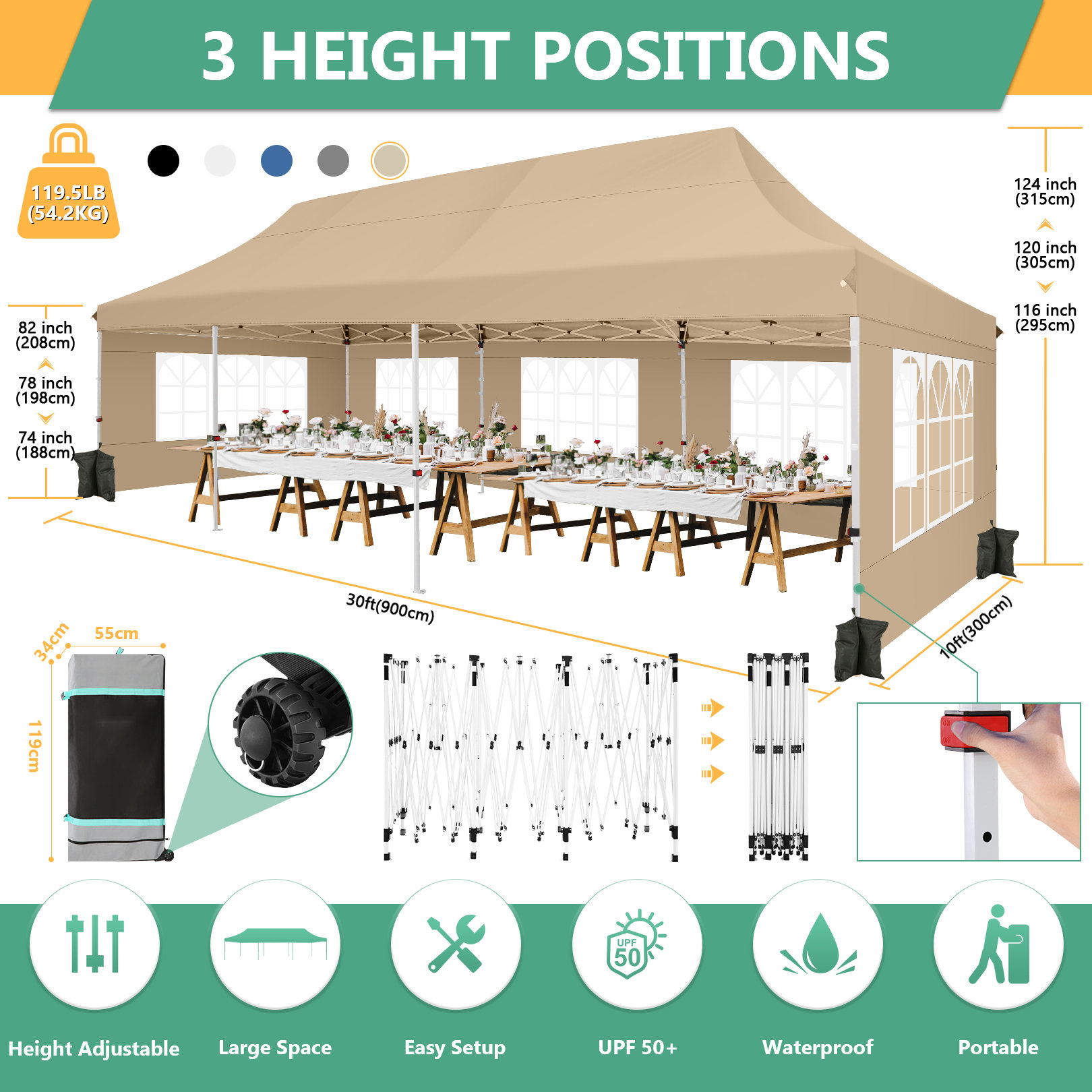 HOTEEL 10x30 Pop up Canopy with 5 Sidewalls, Canopy Tent for Parties ...