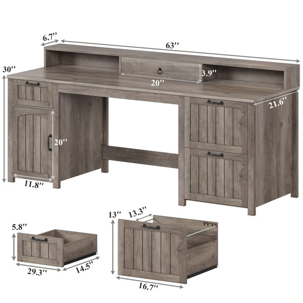 Gracie Oaks Farmhouse 63" Executive Desk, Wood Computer Desk With ...