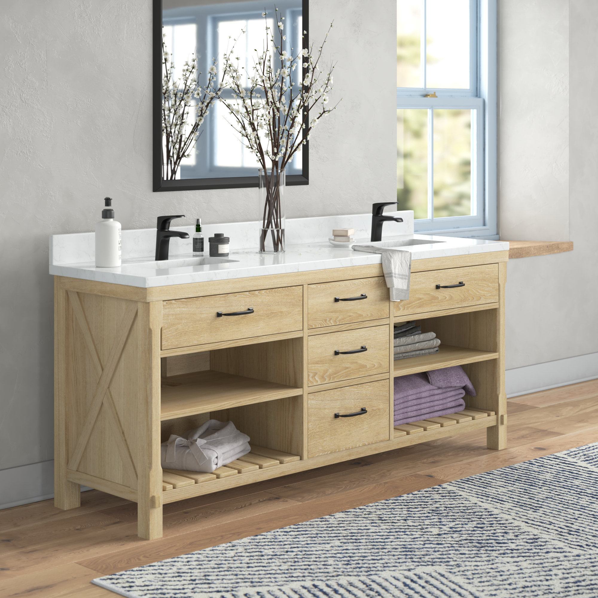 Wade Logan® Berny 72'' Double Bathroom Vanity with Cultured Marble Top ...