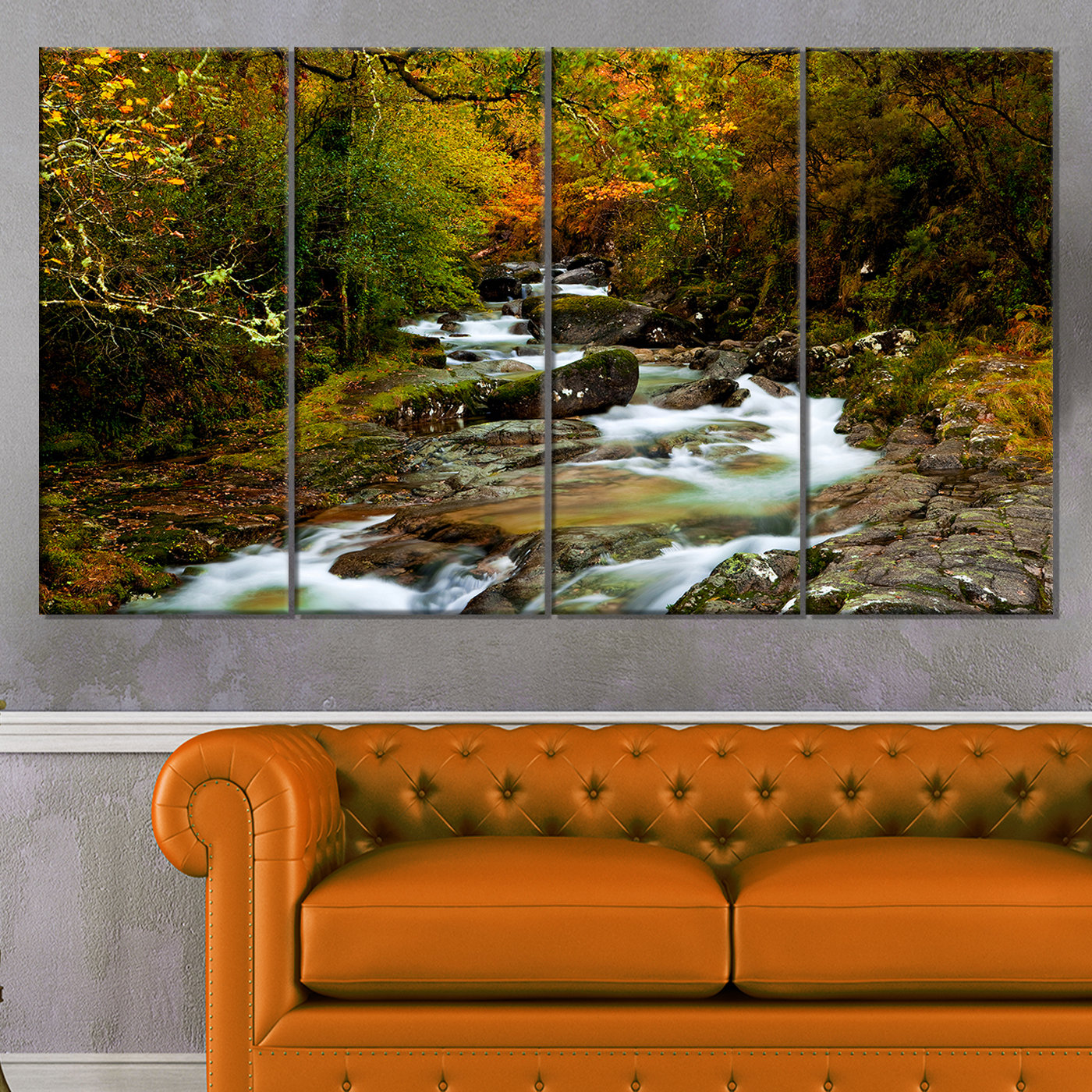 Design Art 'Flowing River in Autumn' 4 Piece Photographic Print on ...