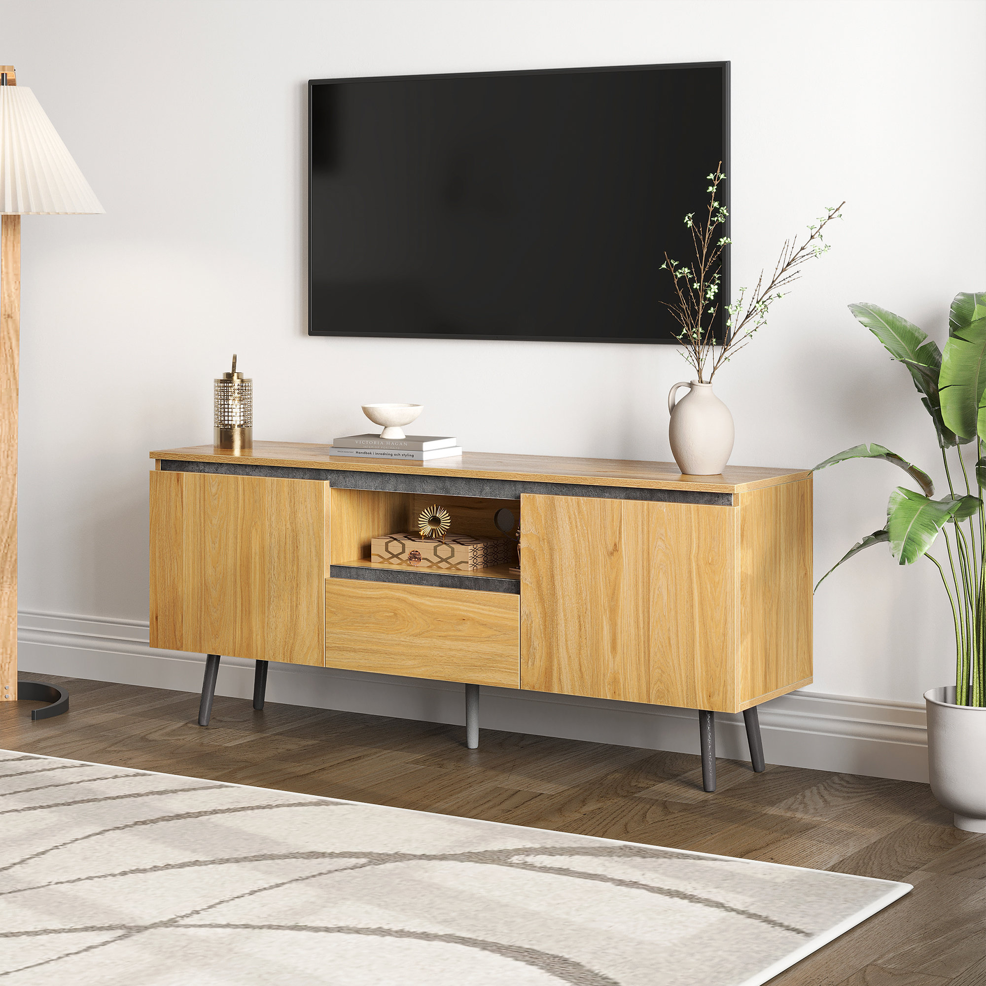 George Oliver Bethanny LED TV Stand with 2 Cabinets and Media Storage ...