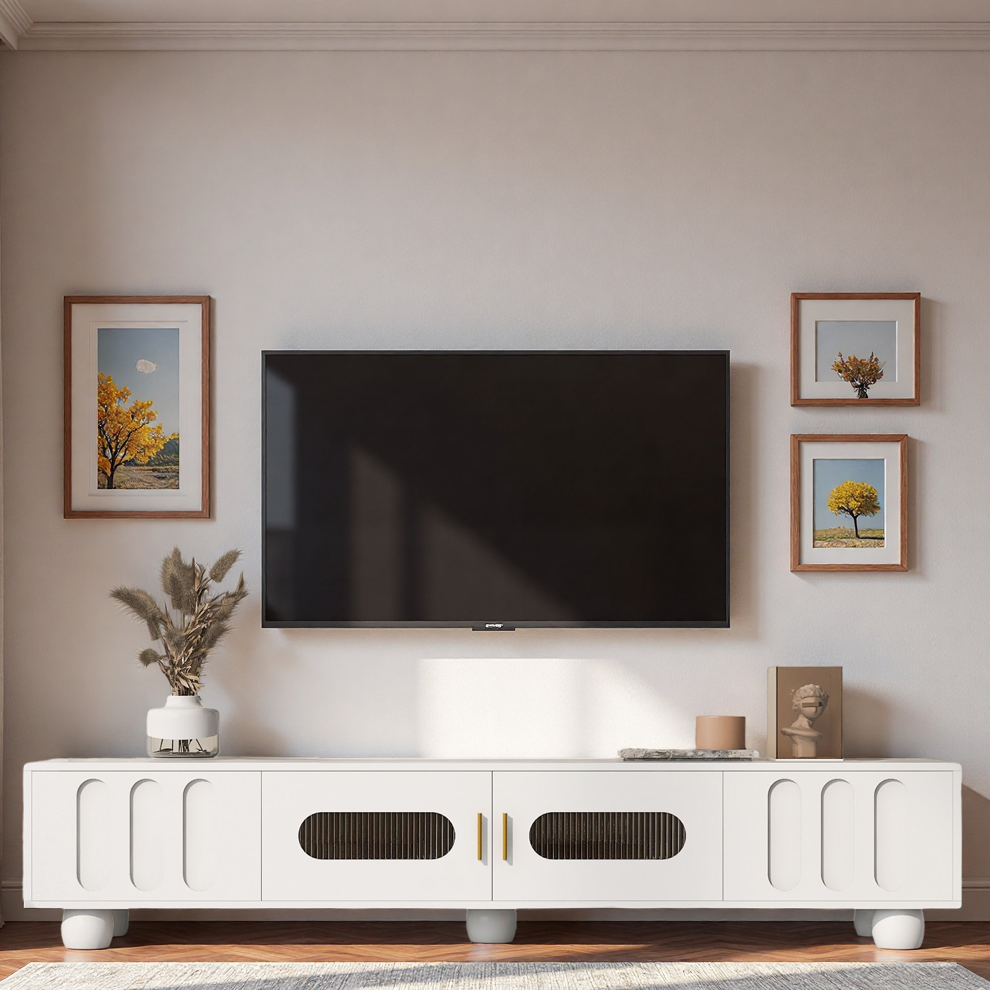 Latitude Run® Modern Tv Stand With Glass Door, 2 Storage Cabinet, 2 ...