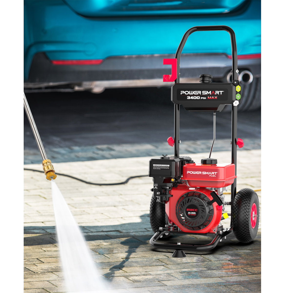 Powersmart Gas Pressure Washer, 212Cc, 3400PSI, 2.5GPM, 10-Inch Wheel ...