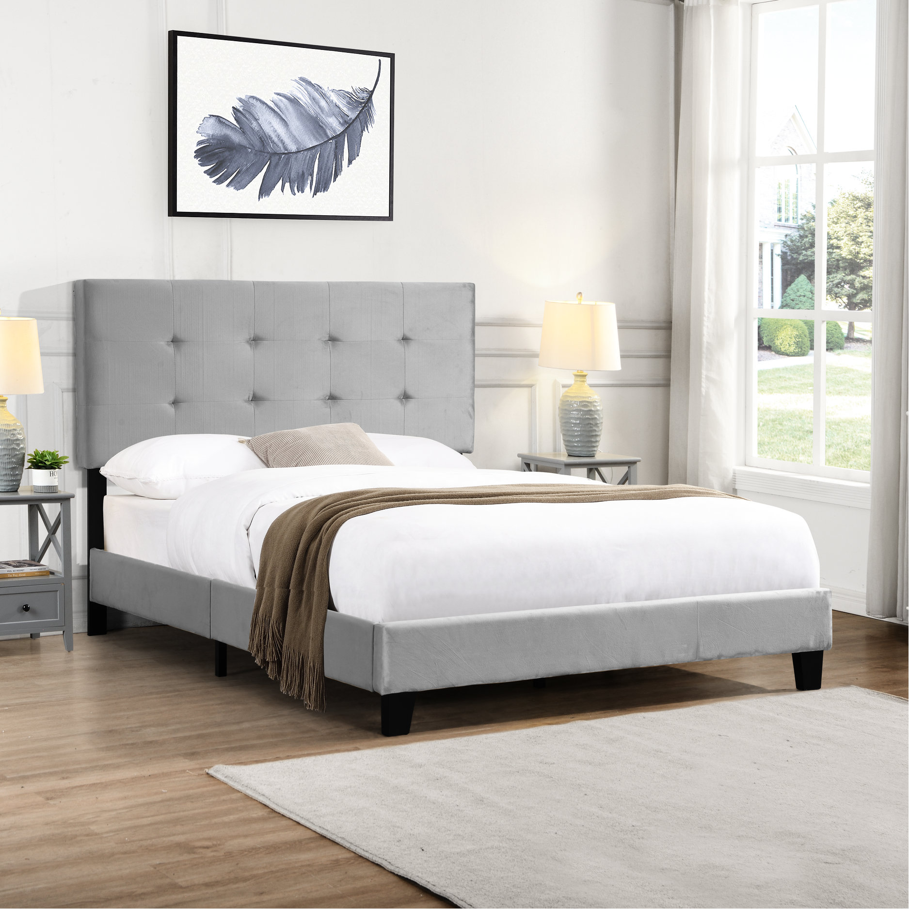 Latitude Run® Full Size Upholstered Bed Frame With Headboard, Wood Slat ...
