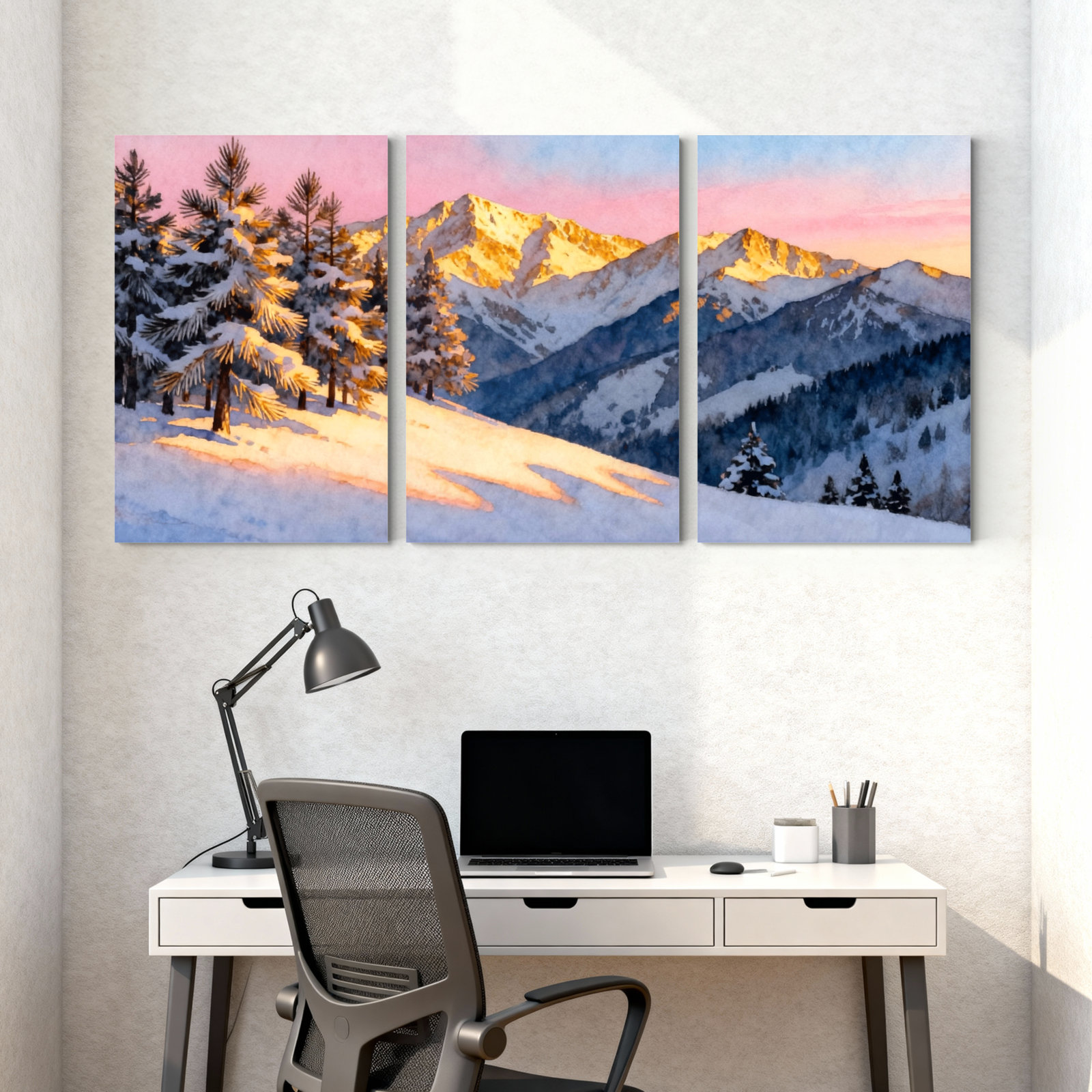 Millwood Pines winter forest Snowy Mountains Pine Trees Sunset ...