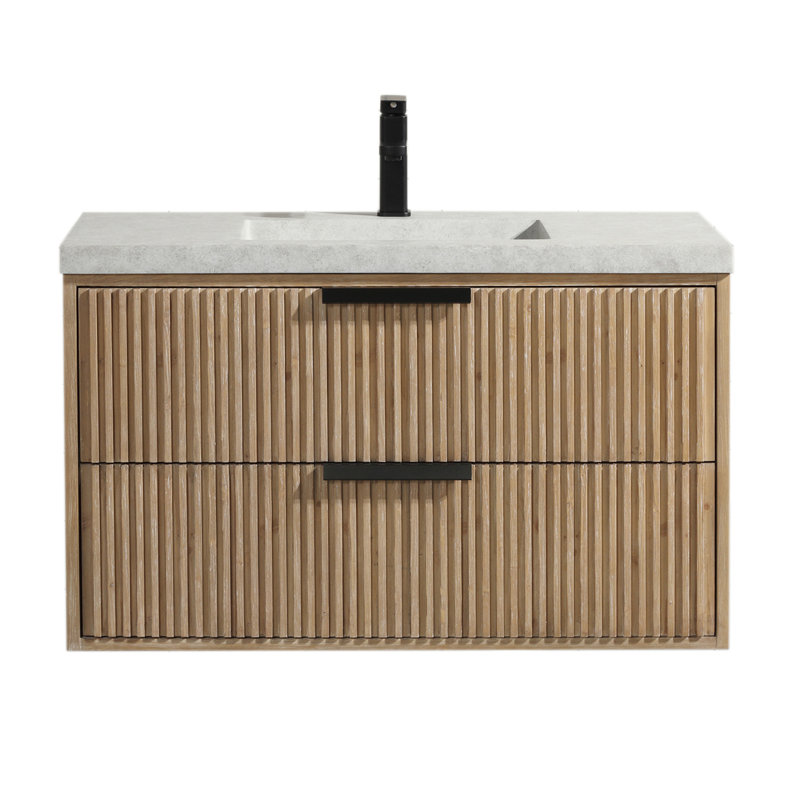 Loon Peak® 36'' Bathroom Vanity With Cement Sink, Wall Mounted Floating ...