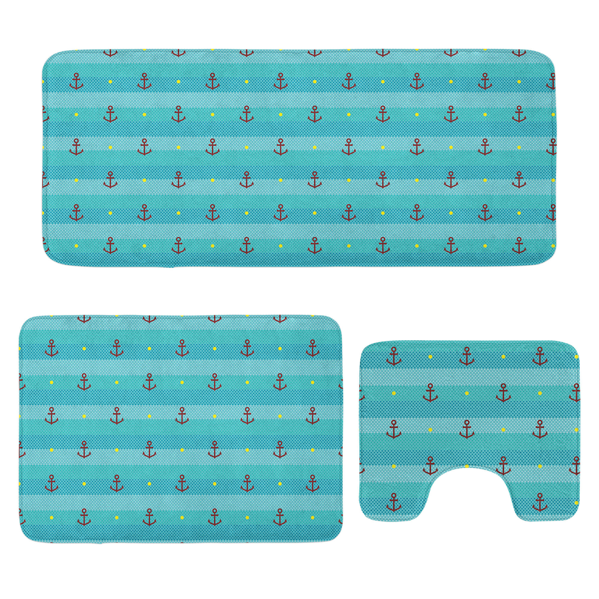 East Urban Home Aqua Bathroom Rug Set 3 Pieces U-Shape & Rectangle Mats ...
