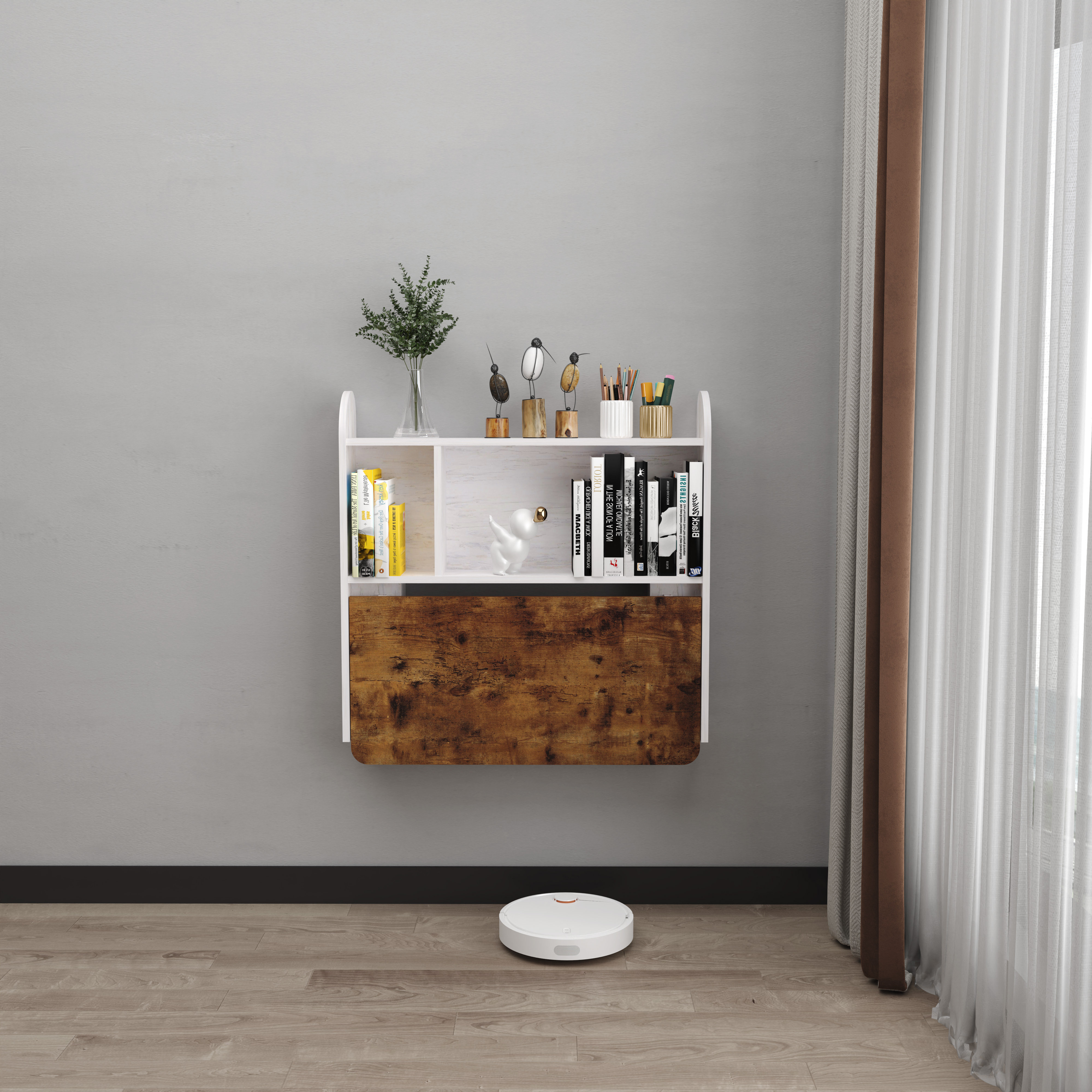 Ebern Designs Laylind Rectangle Floating Desk with and Cabinet | Wayfair