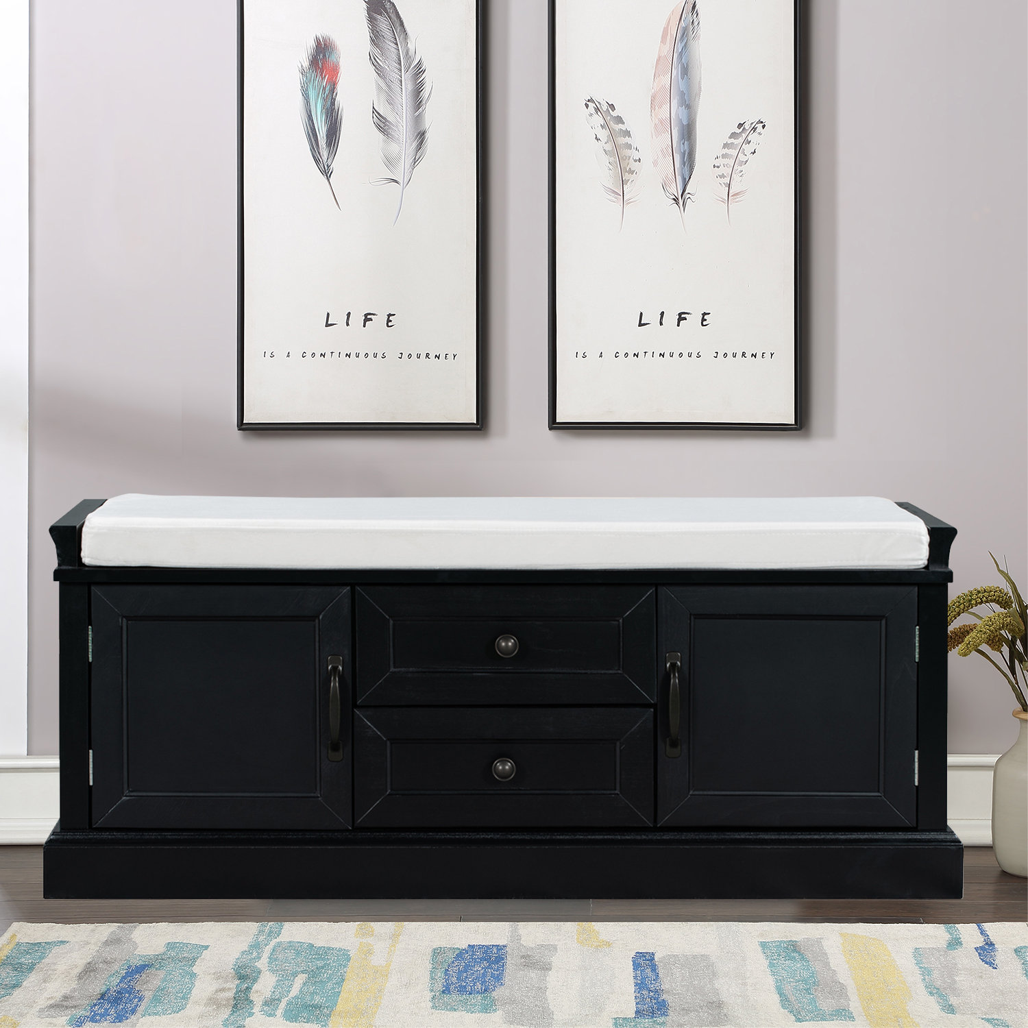 Wildon Home® Ardilia Classic Storage Bench - 2 Drawers and 2 Cabinet ...