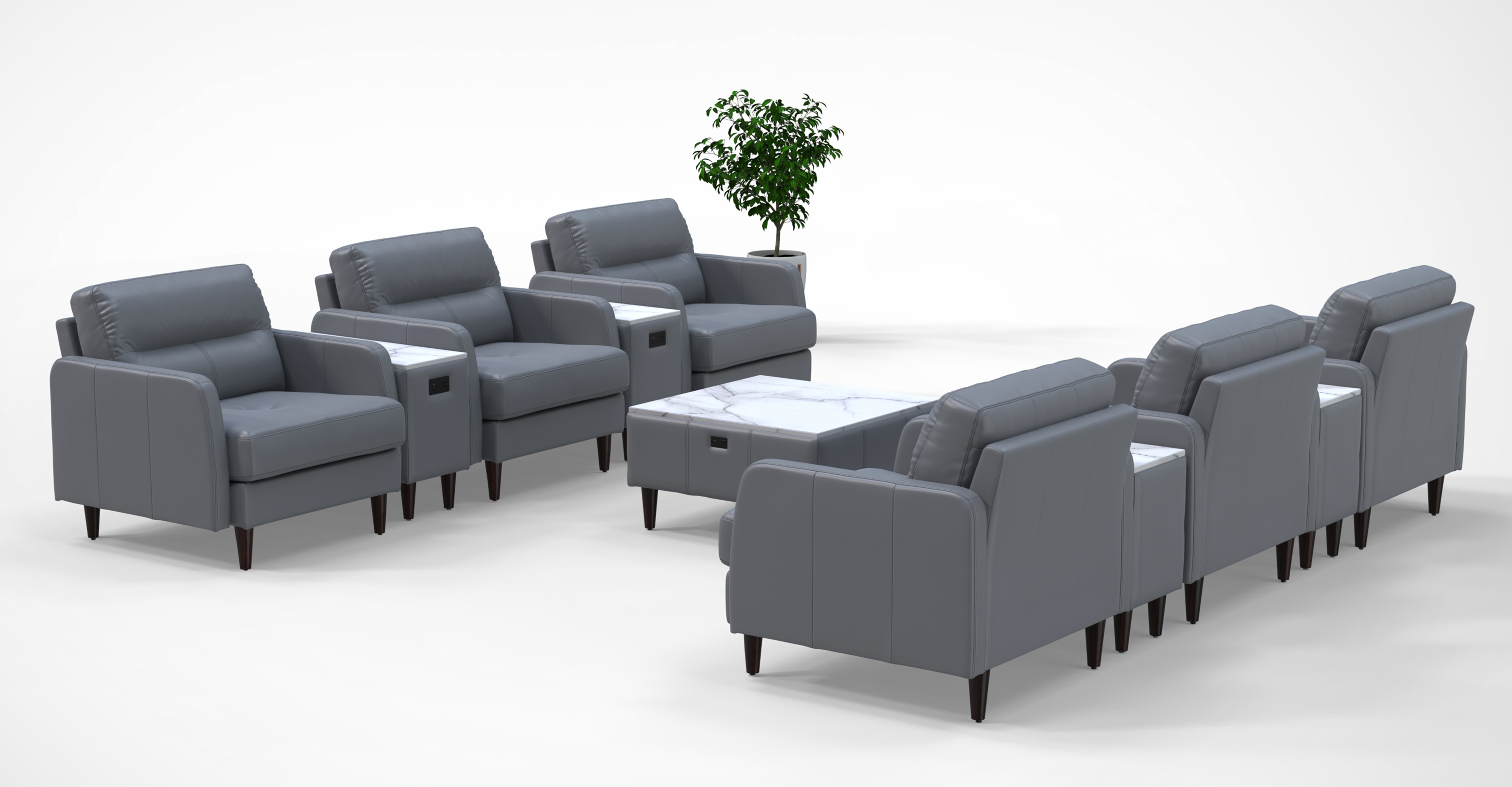Reunion 6 Person Waiting Room Reception Chairs Set 100% Genuine Leather ...
