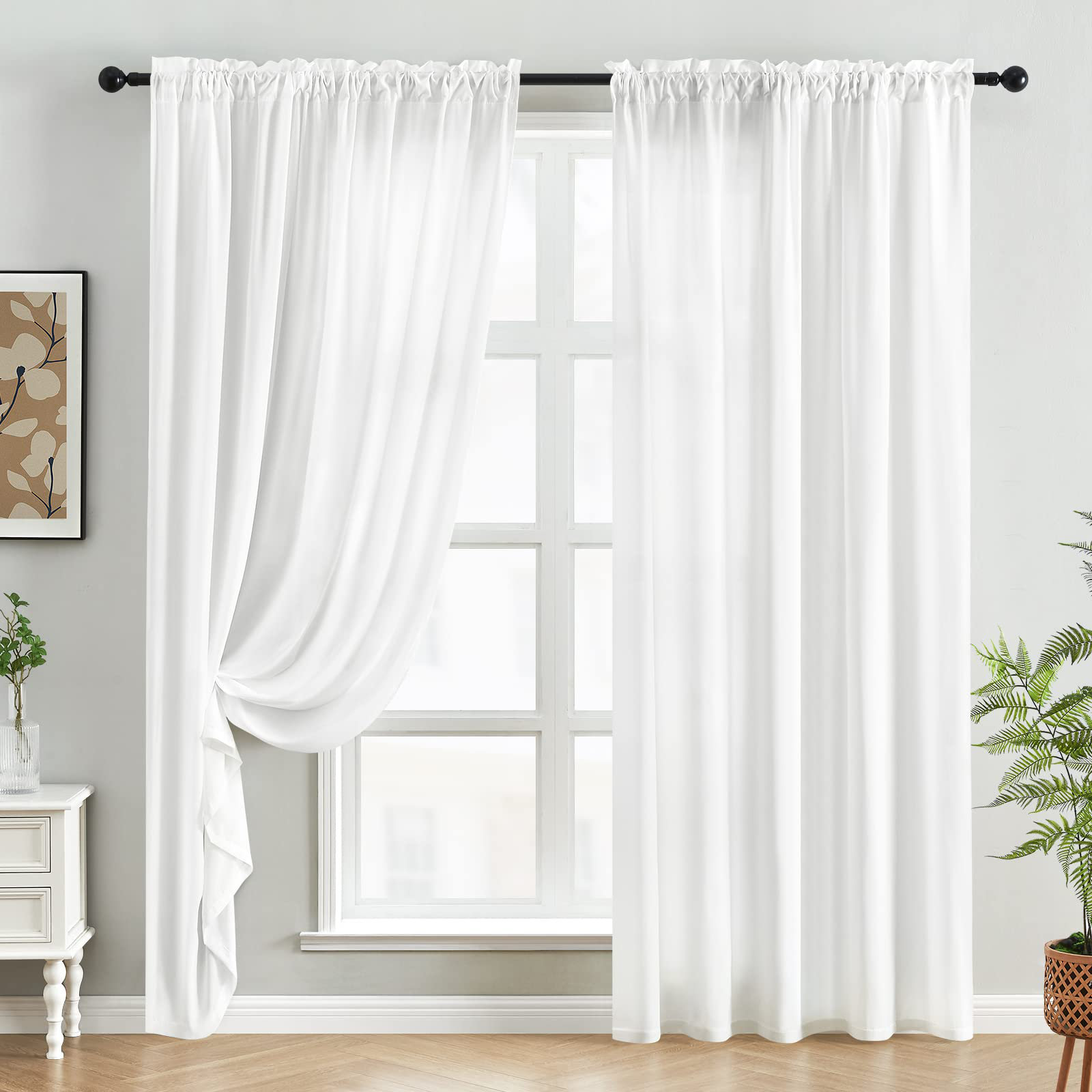 Hokku Designs Non-See-Through White Privacy Sheer Curtains 52 X 84 ...