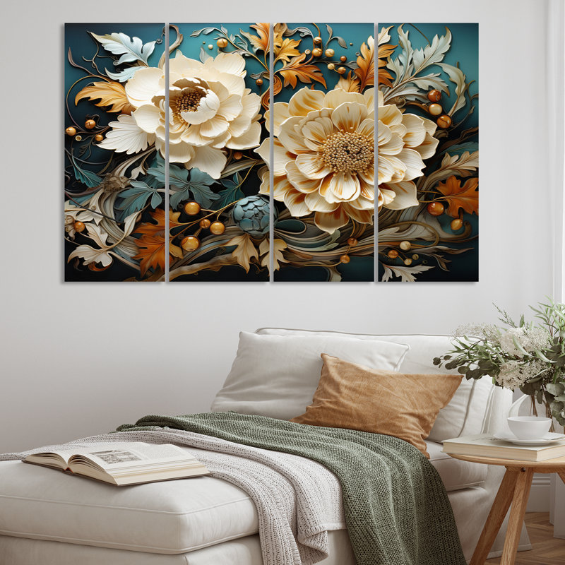 Winston Porter White Teal Line Art Natures Textures II On Canvas 4 ...