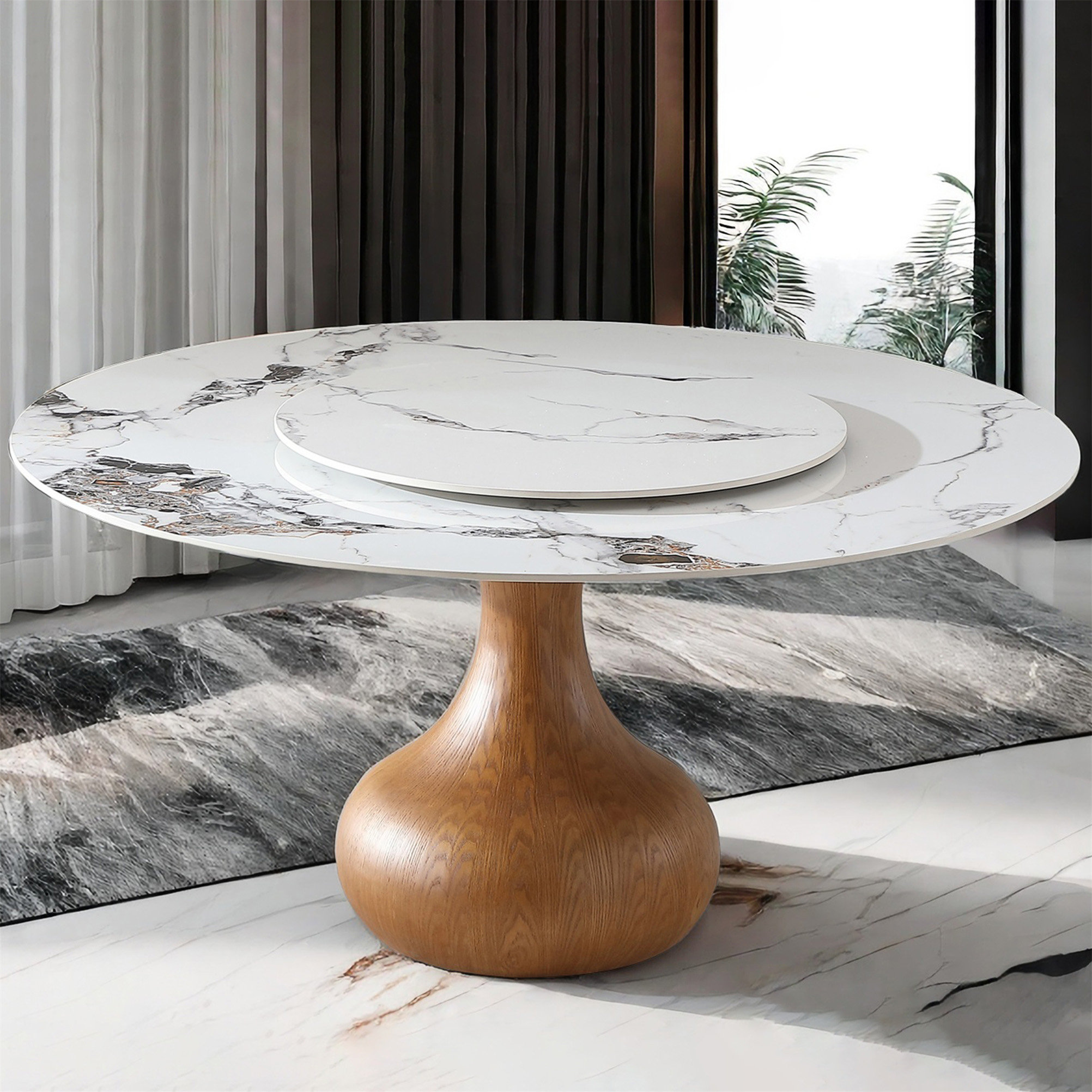 Corrigan Studio Modern Marble Dining Table, 59" Round Sintered Stone ...