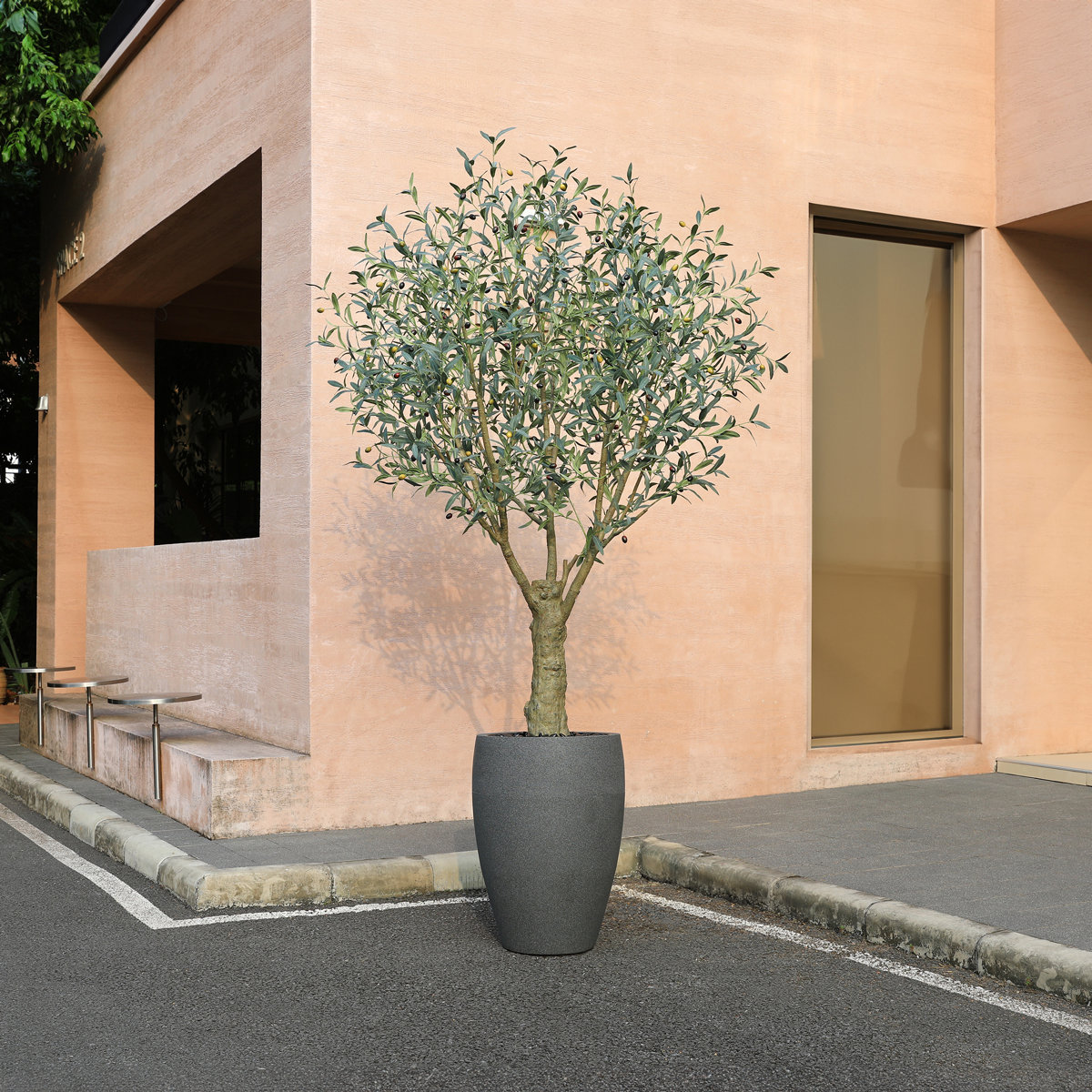 Primrue Adcock 8ft UV Resistant Artificial Olive Tree with Grey Tall ...