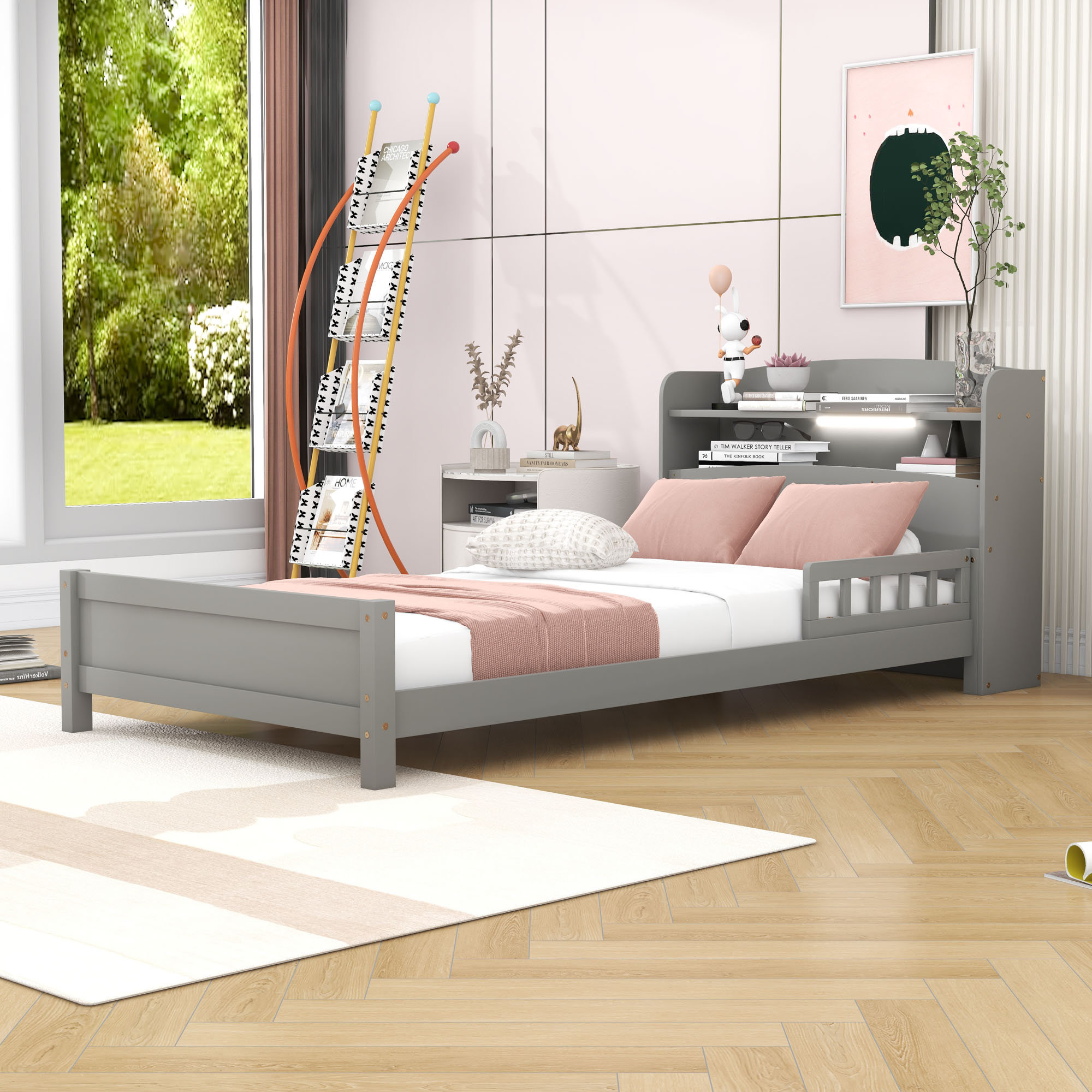 Lark Manor Wooden Platform Bed with Integrated LED Motion Sensor Light ...