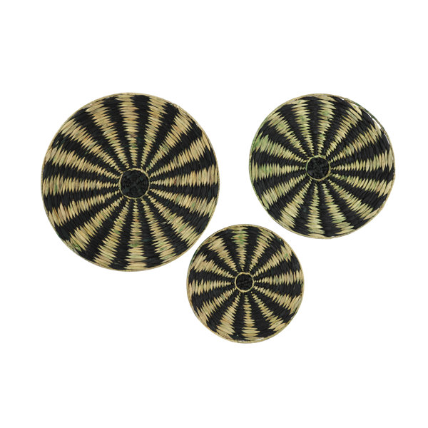 AllModern Chaim Piece Striped Circular Rattan Tray Wall Décor Set ...