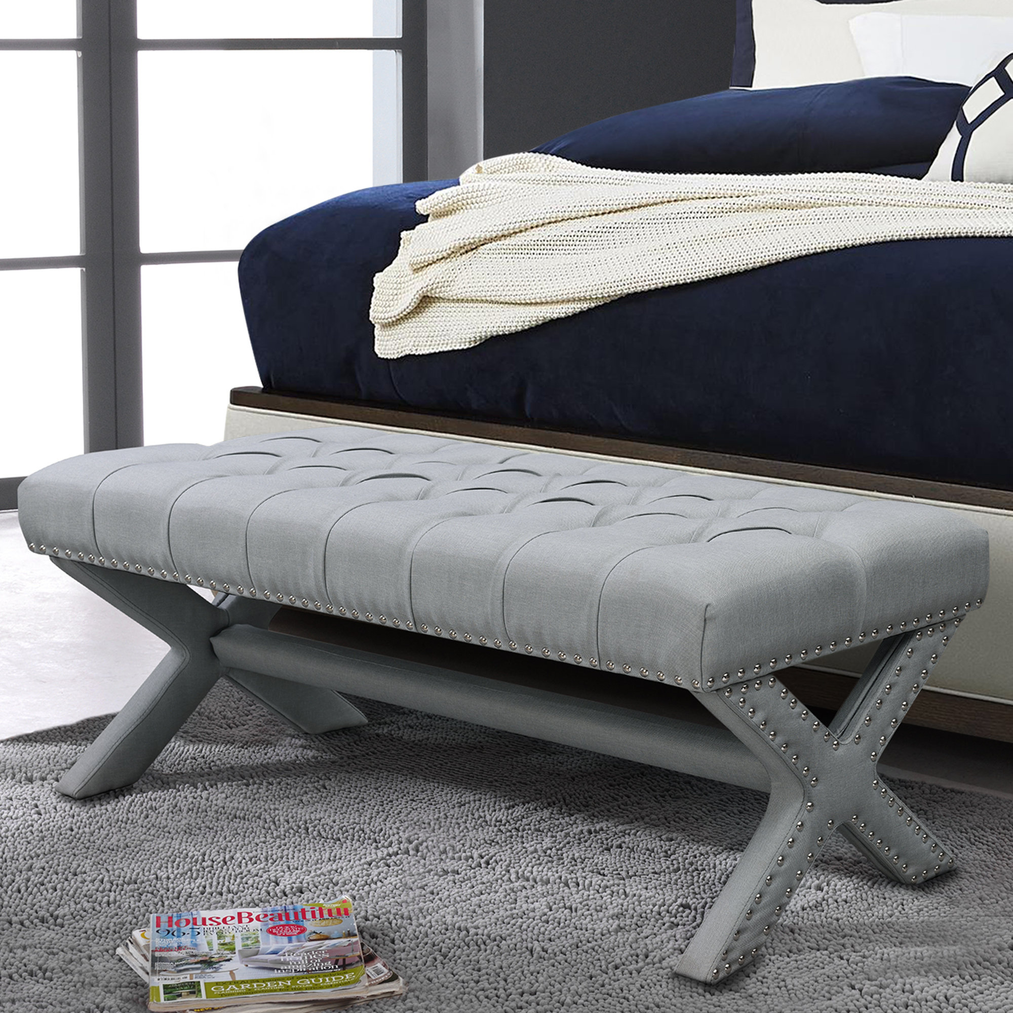 Mercer41 Lovell 45" Upholstered Linen Bench & Reviews | Wayfair