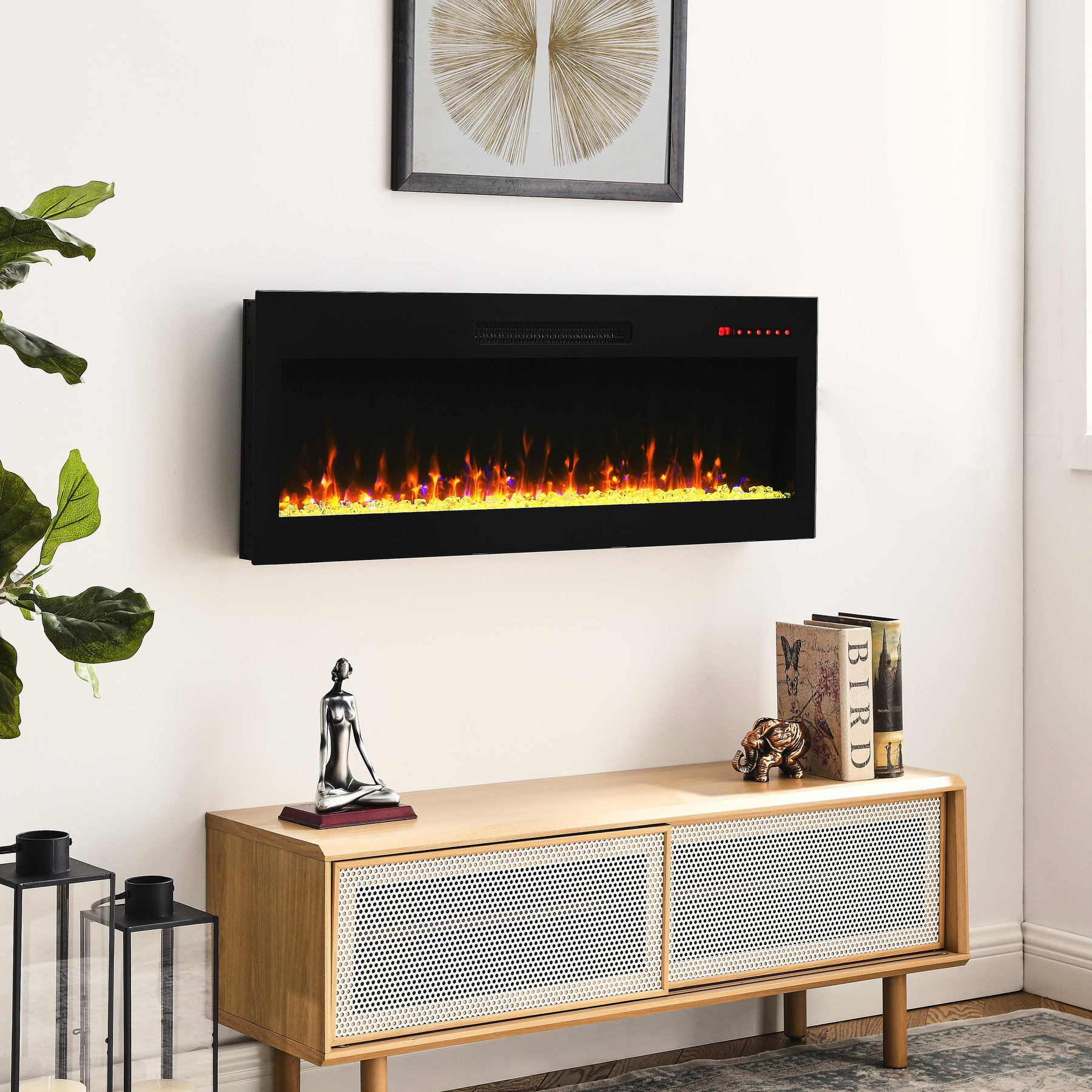 Symple Stuff Recessed Fireplace 42", Tempered Glass, Remote Control, 16 ...