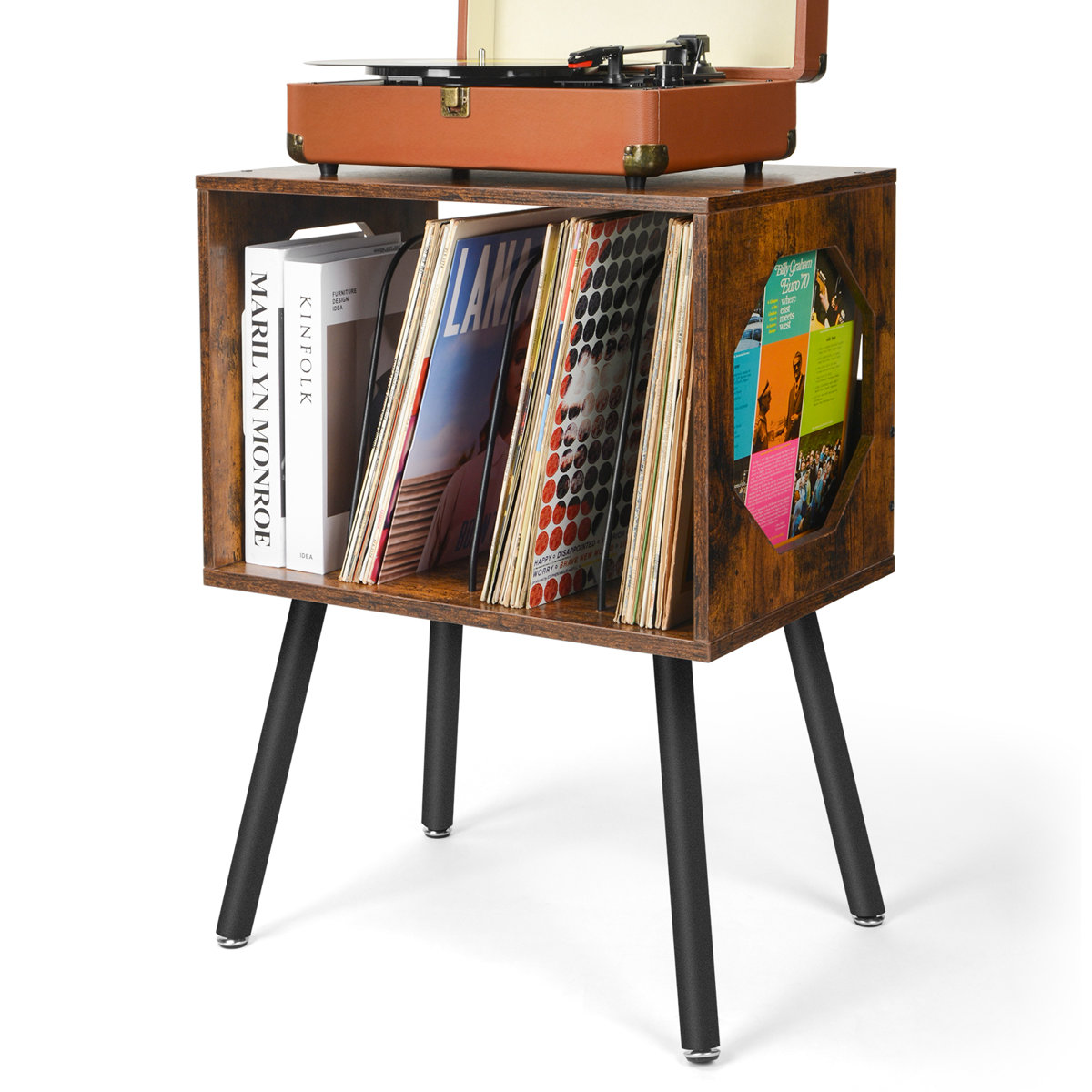 George Oliver Rustic Record Player Stand, Record Storage Cabinet Holder ...
