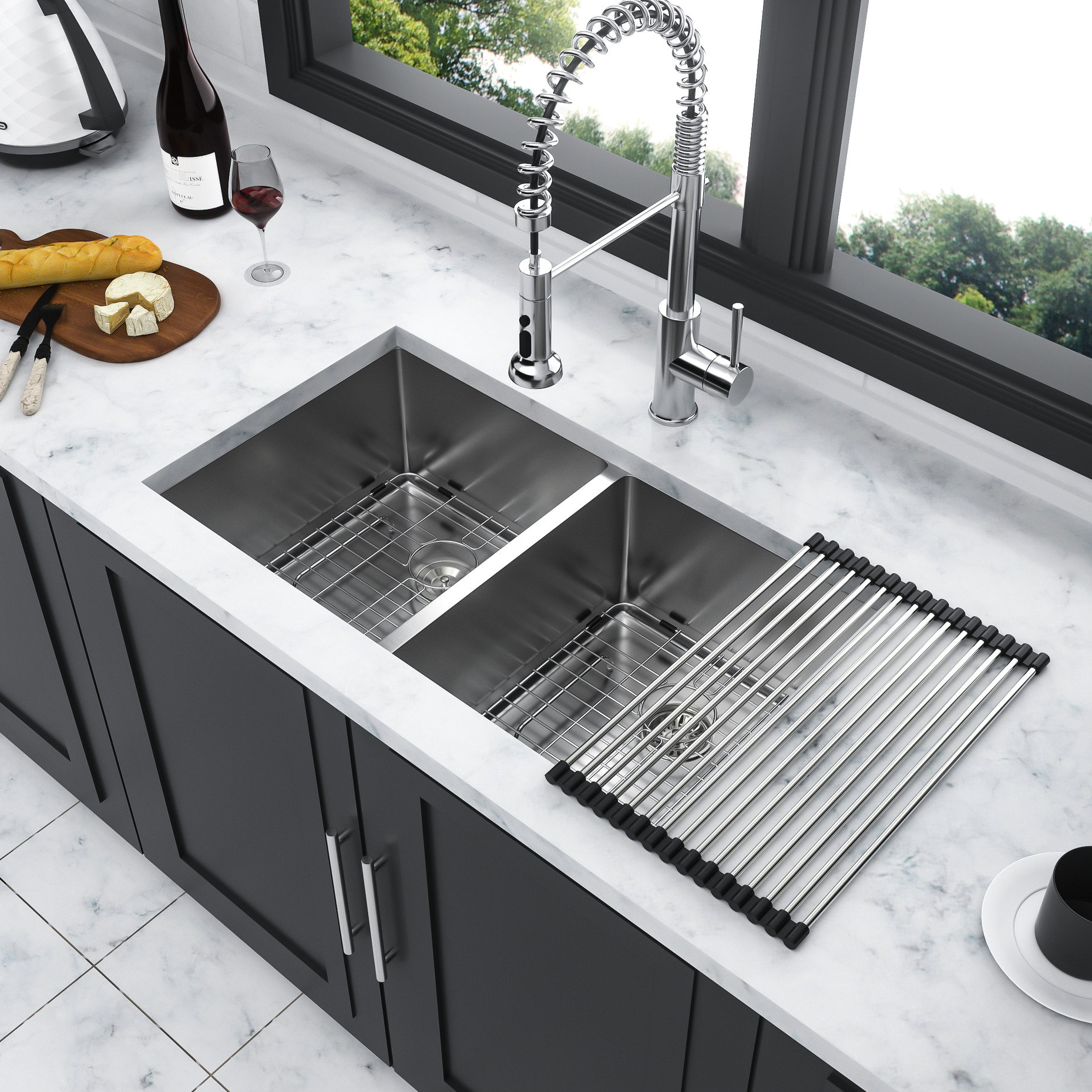 IntrospectiveIncline 30"X19" Double Bowl 50/50 Undermount Kitchen Sink ...