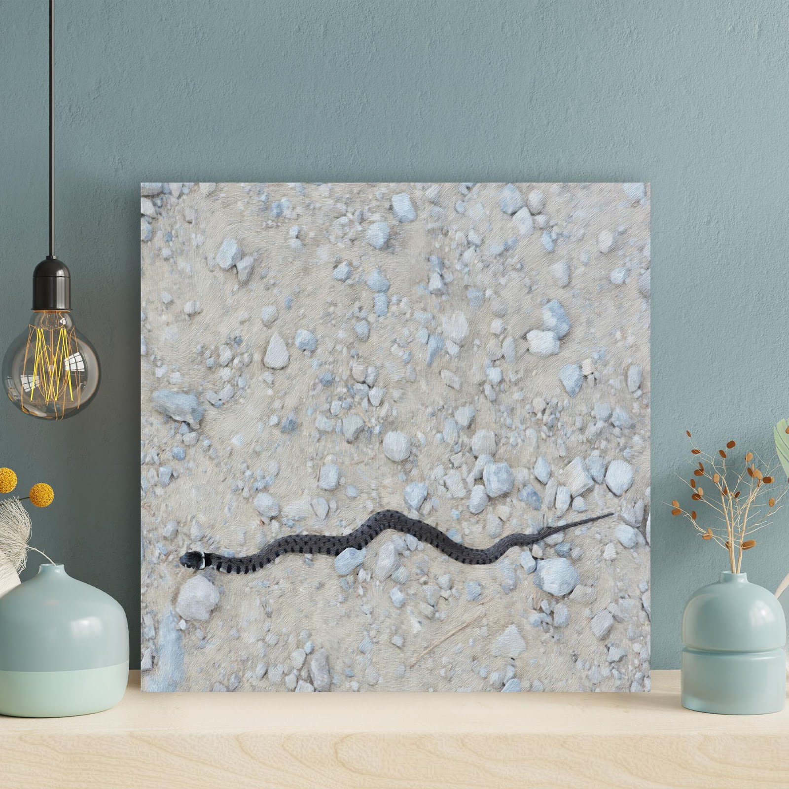 Latitude Run® Black And White Snake On Gray And Brown Stones - Wrapped ...