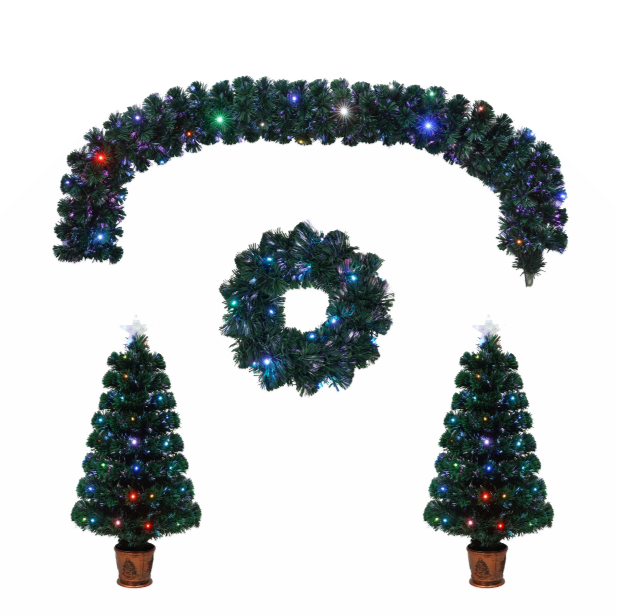 Alcott Hill® Pre-Lit Optical Fiber Christmas Artificial Tree 4-Piece ...