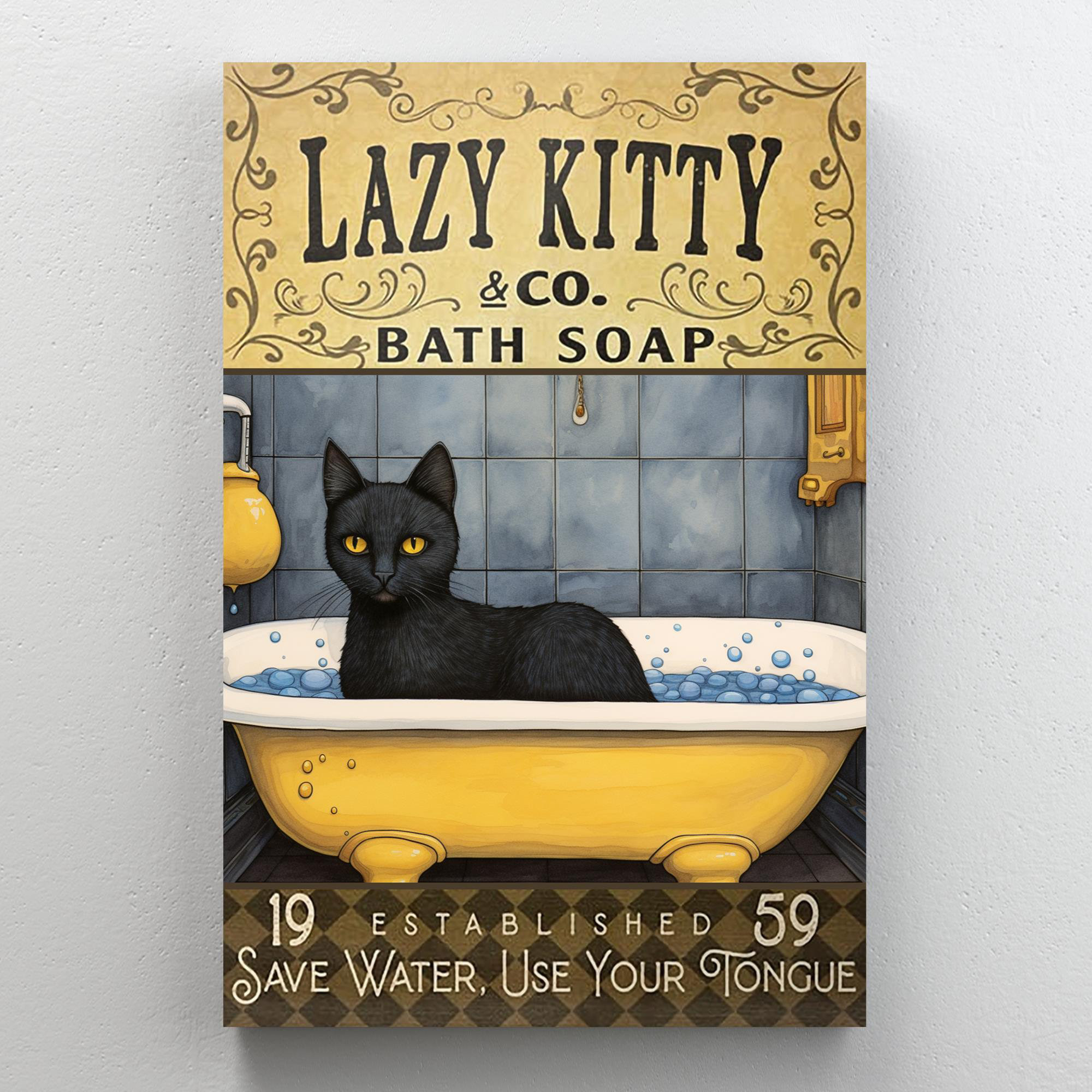 Trinx Humairah Lazy Kitty Bath Soap On Canvas Graphic Art | Wayfair