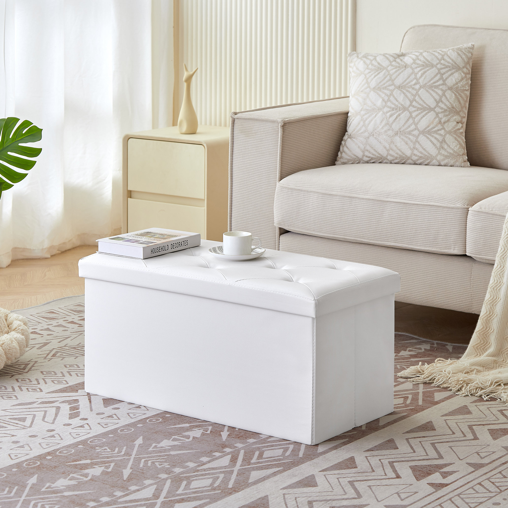 Ebern Designs 30 inches Folding Storage Ottoman, 80 L Storage Bench ...