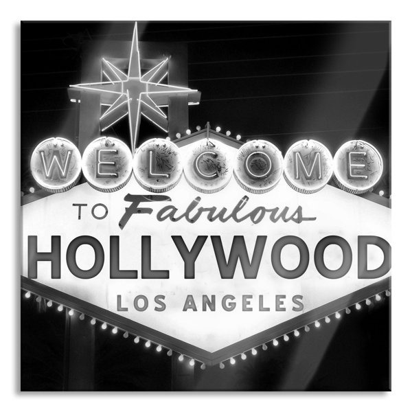 Ebern Designs Hollywood Welcome Sign - No Frame Print on Glass ...