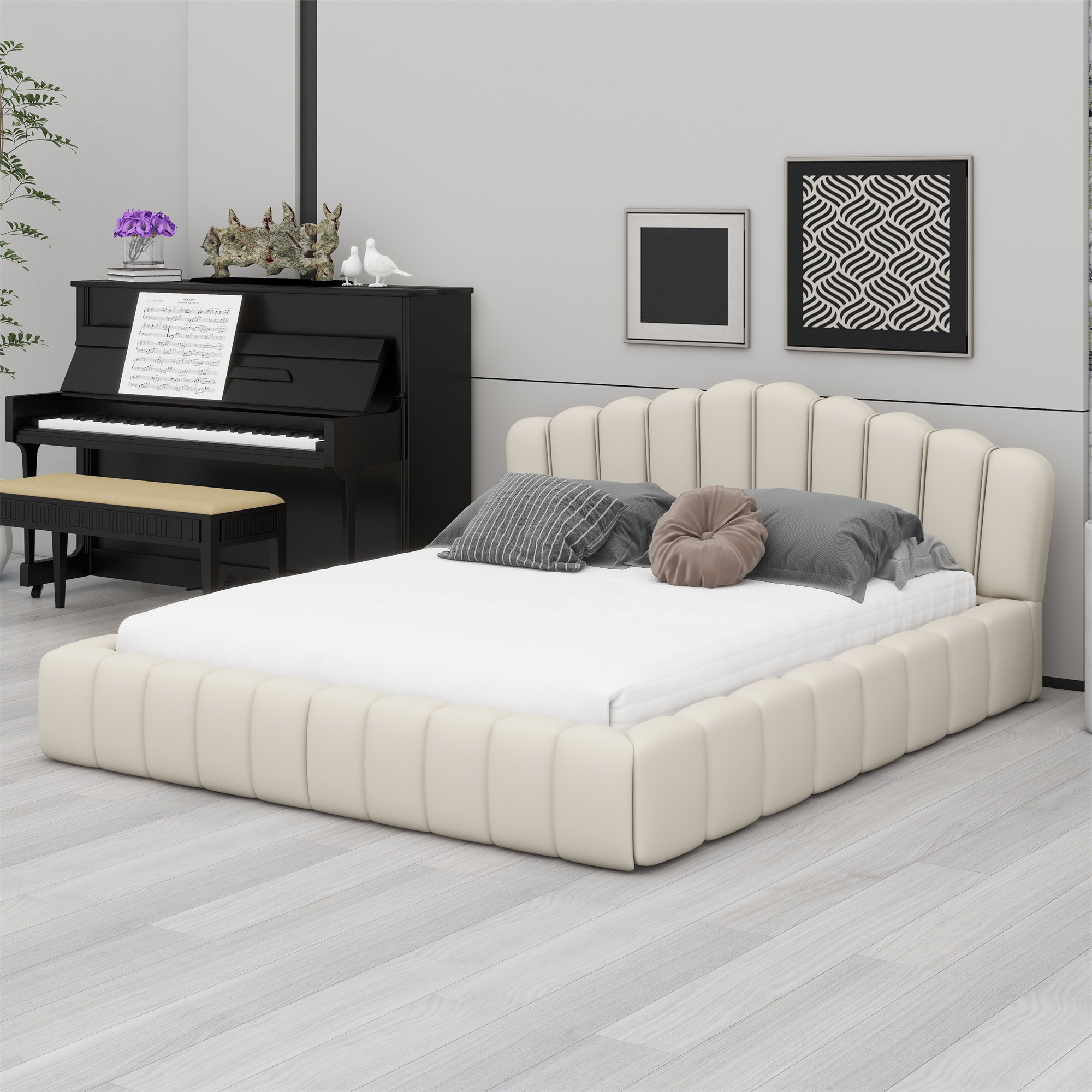 Mercer41 Upholstered Bed Floor Bed With Shell-Shaped Headboard | Wayfair