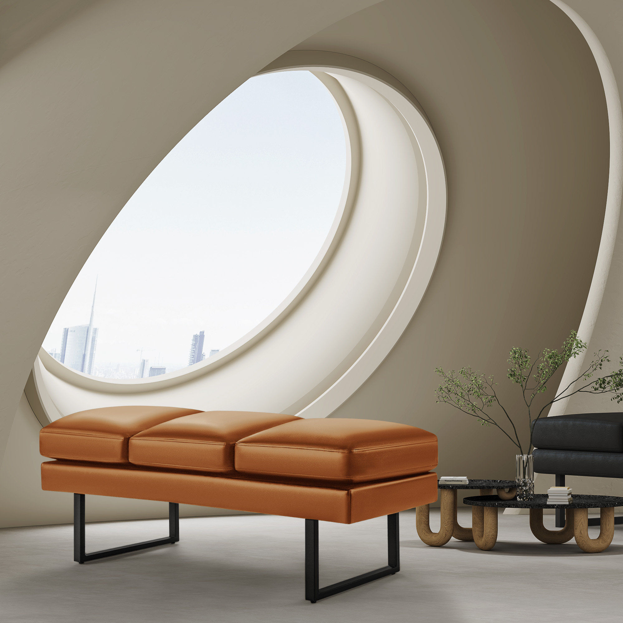 Inbox Zero Nalea 60" W Leather Seat Waiting Room Seating with Metal ...