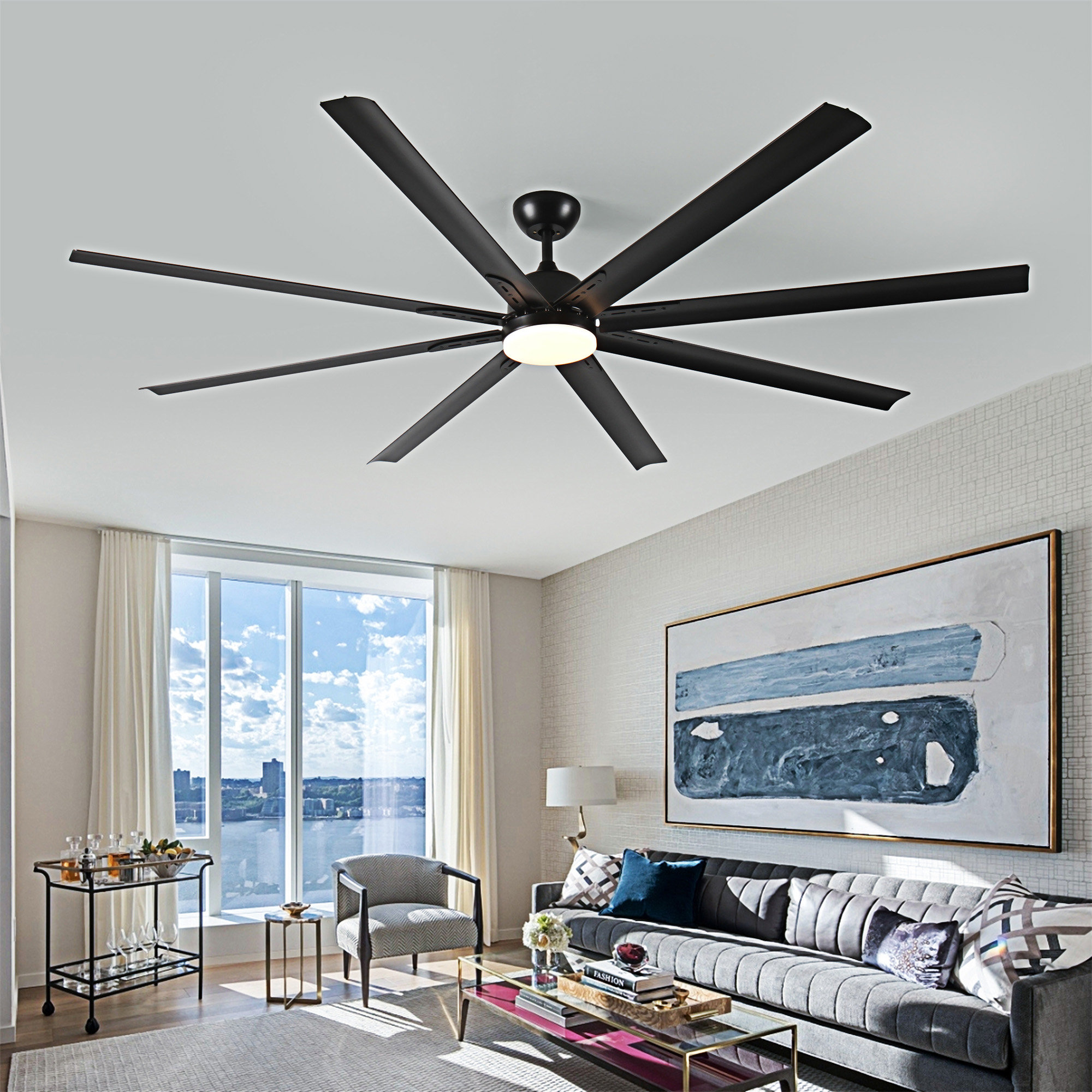 Ivy Bronx 84 In Super Large Black Ceiling Fan With Remote Control ...