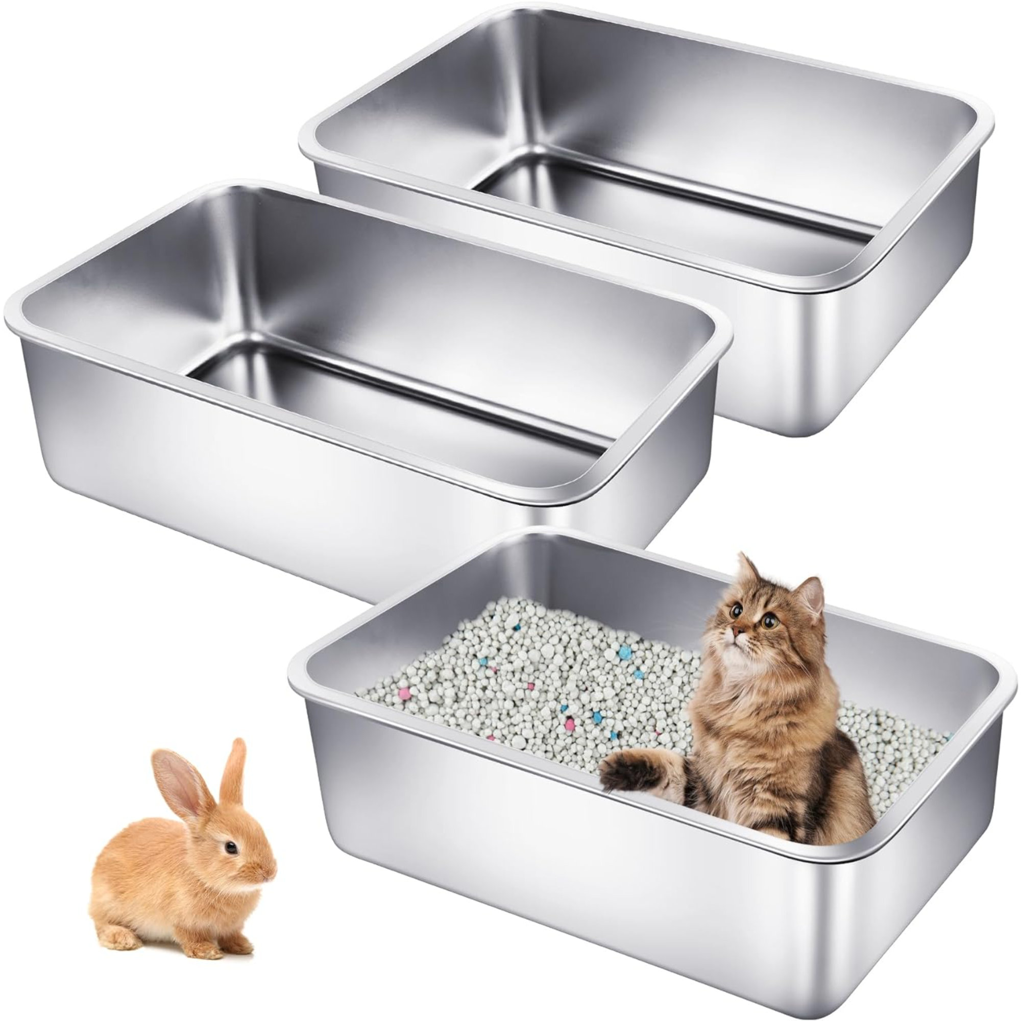 Tucker Murphy Pet™ 3P Stainless Steel Cat Litter Boxes Extra Large ...