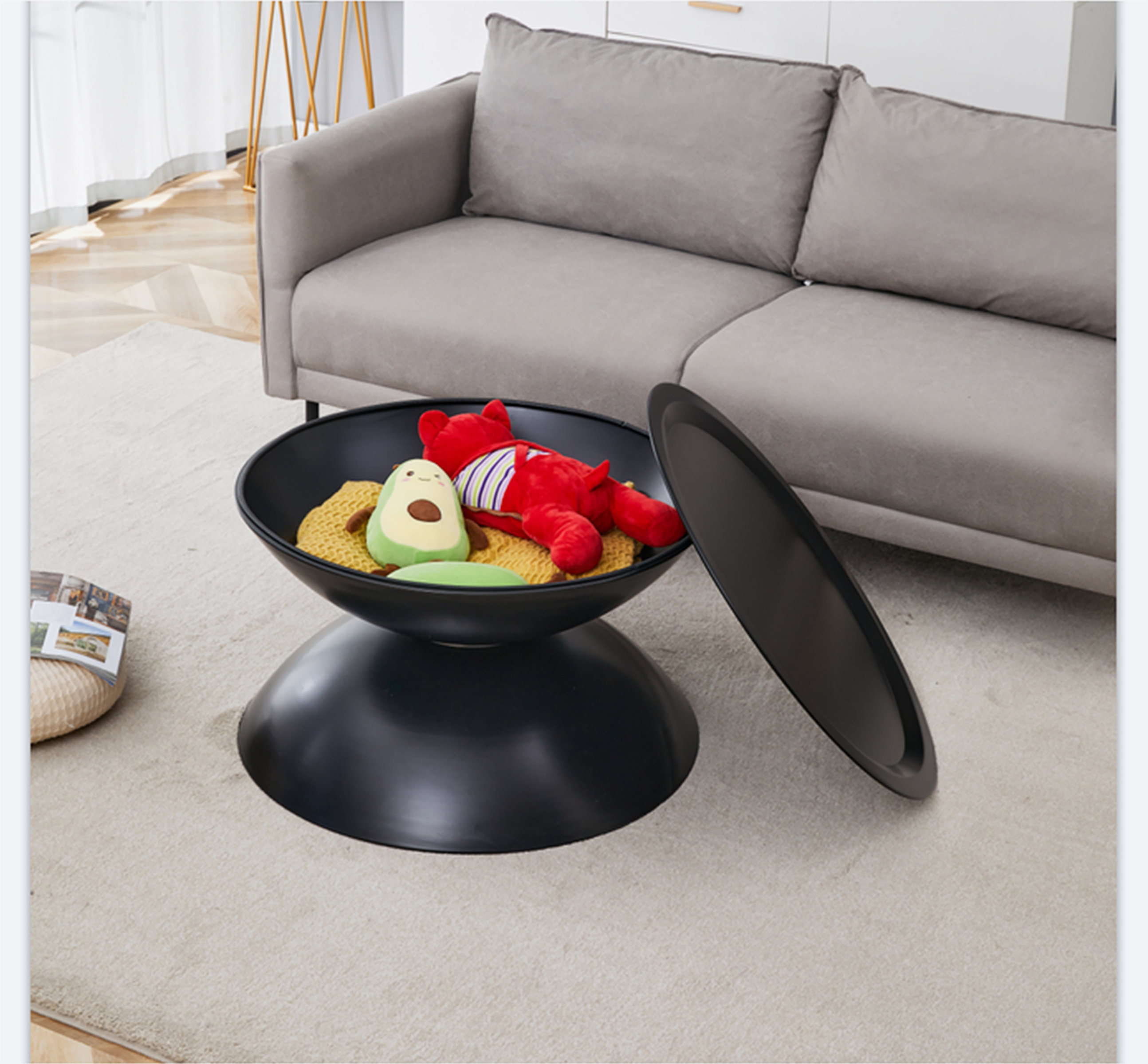 Wrought Studio™ BLCK coffee round tables with STORGE MOVABLE TABLE TOP ...